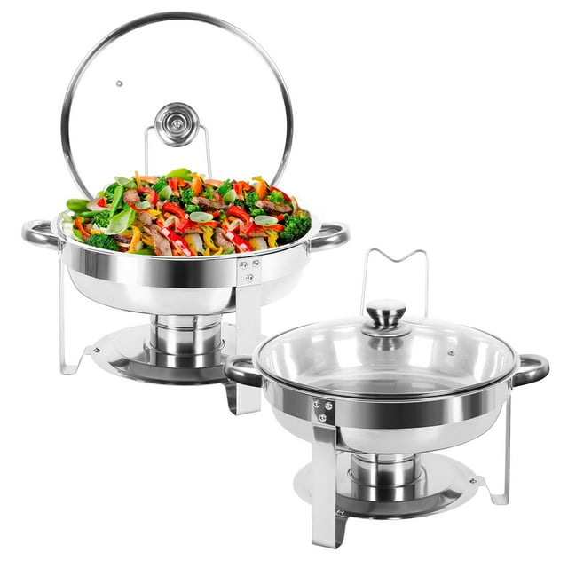 IMACONE 5QT Chafing Dish Buffet Set 2-Pack with Glass Lid & Holder, Stainless Steel Round Chafer ...