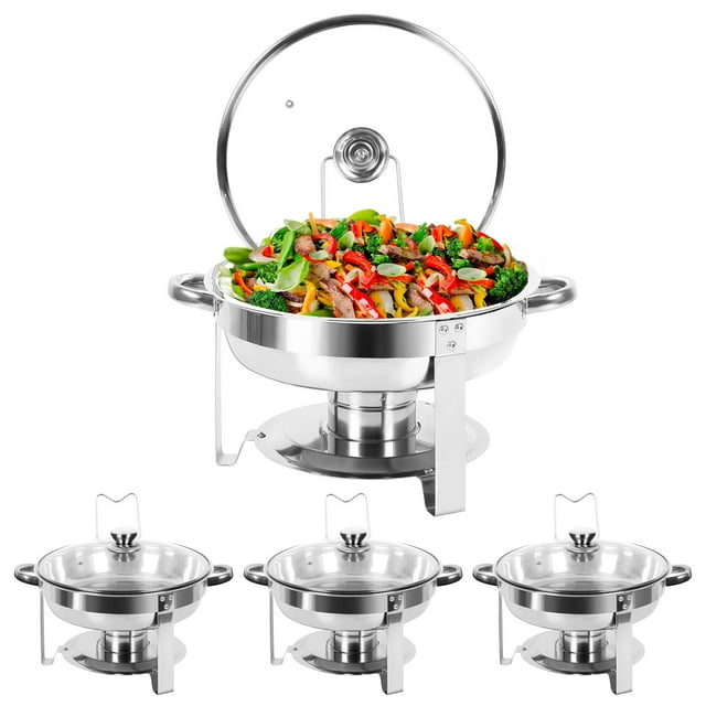 IMACONE 5QT Stainless Steel Chafing Dish Buffet Set, 4-Pack with Glass Lid & Holder - Walmart.com