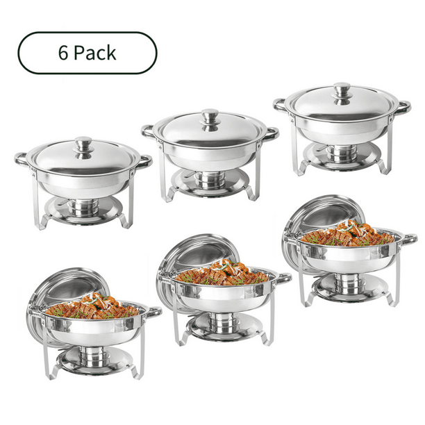 IMACONE Chafing Dish Buffet Set, 5Qt 6-Pack Stainless Steel Round Catering Warmer Set with Water ...