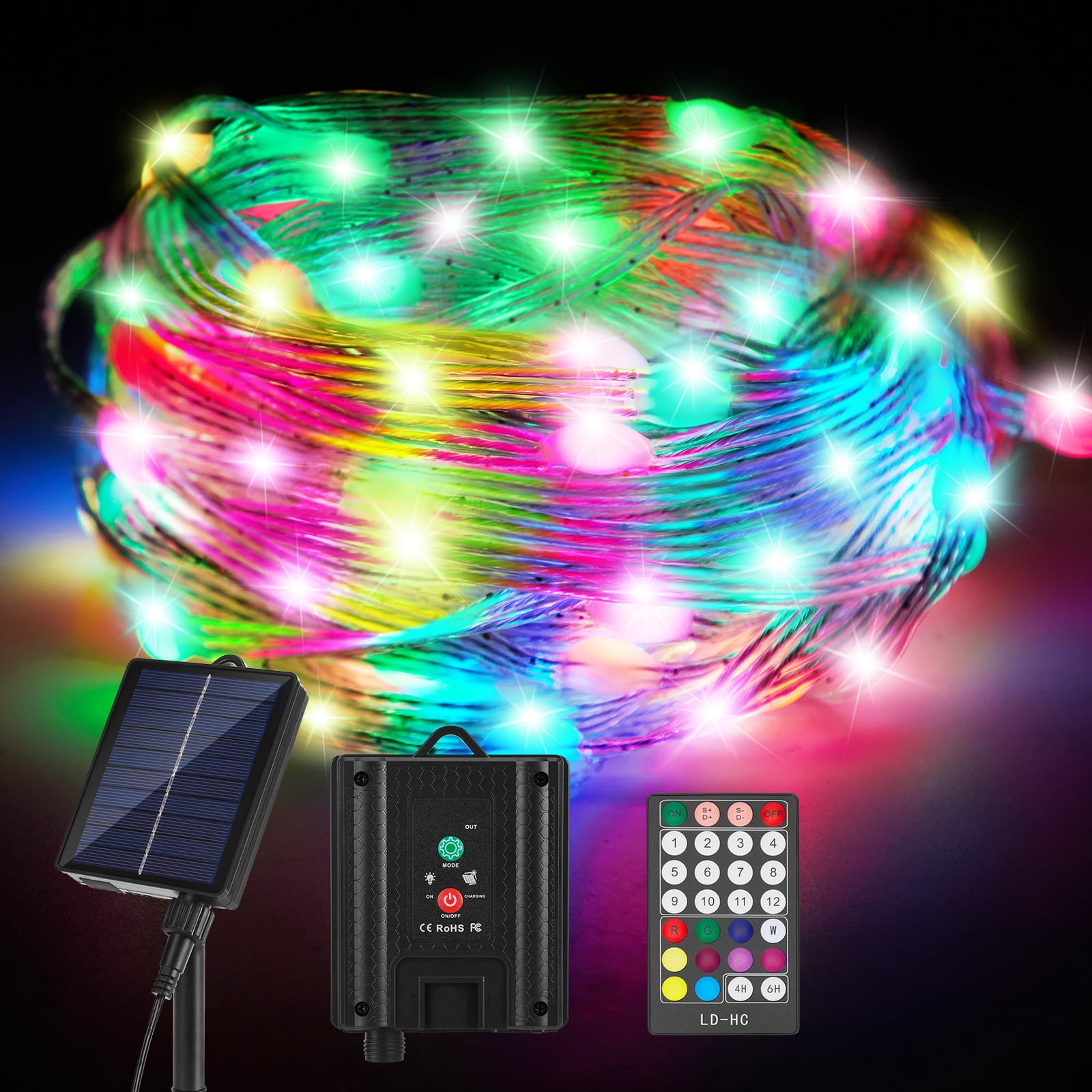 IMAGE 33FT Fairy Lights Solar USB Powered 12 Modes 10 RGB Static Colors ...