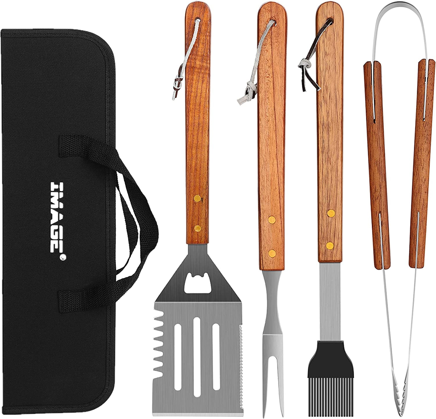 IMAGE Wooded BBQ Accessories Grilling Tools,Stainless Steel BBQ Tools ...