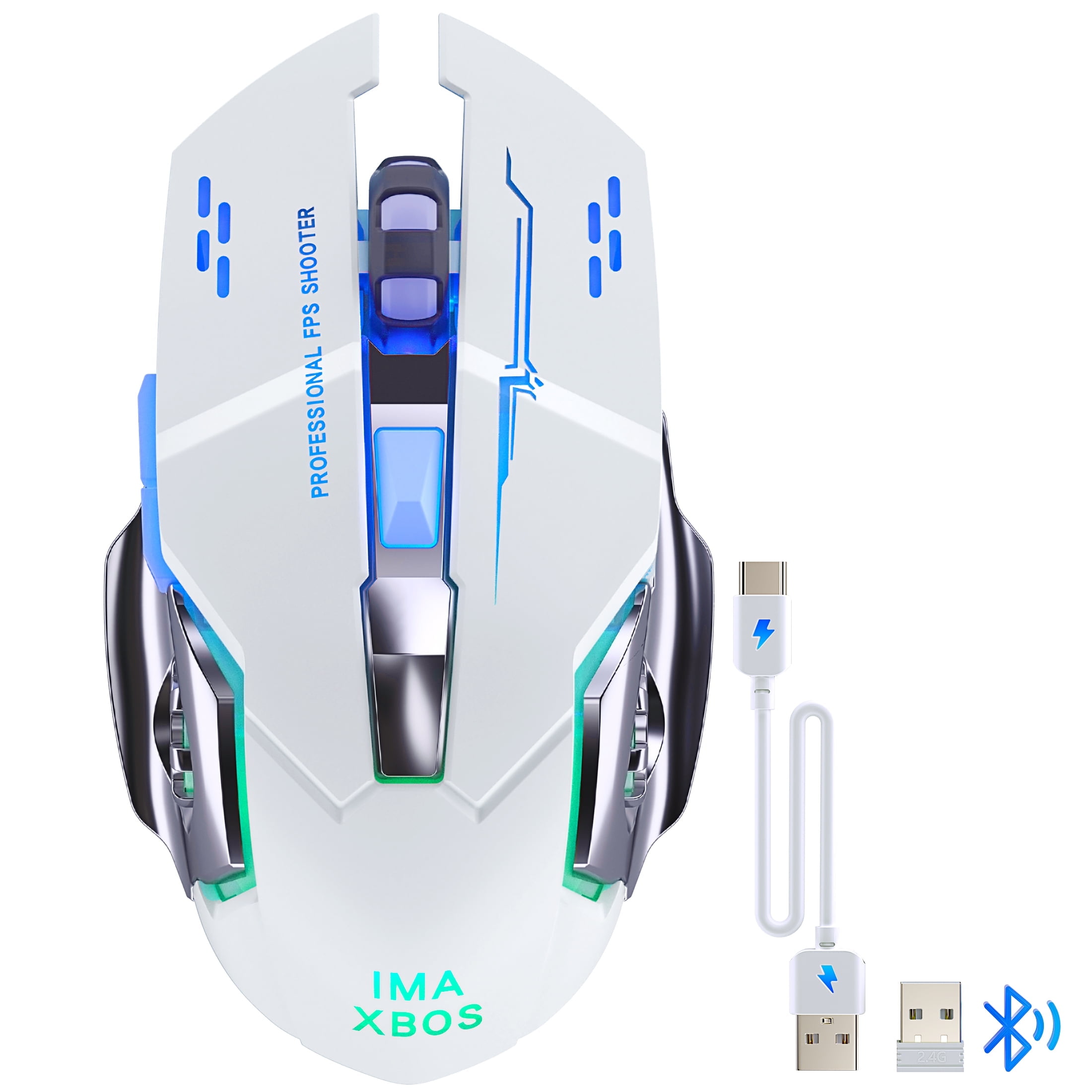 IMAXBOS Bluetooth Wireless Mouse (BT5.2 + 2.4GHz), USB-C Rechargeable, LED Lighting, USB ...