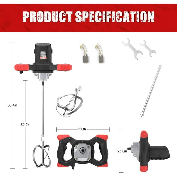 IMAYCC Cement Mixer 2100W, Portable Concrete Mixer, 110V Handheld Mud ...