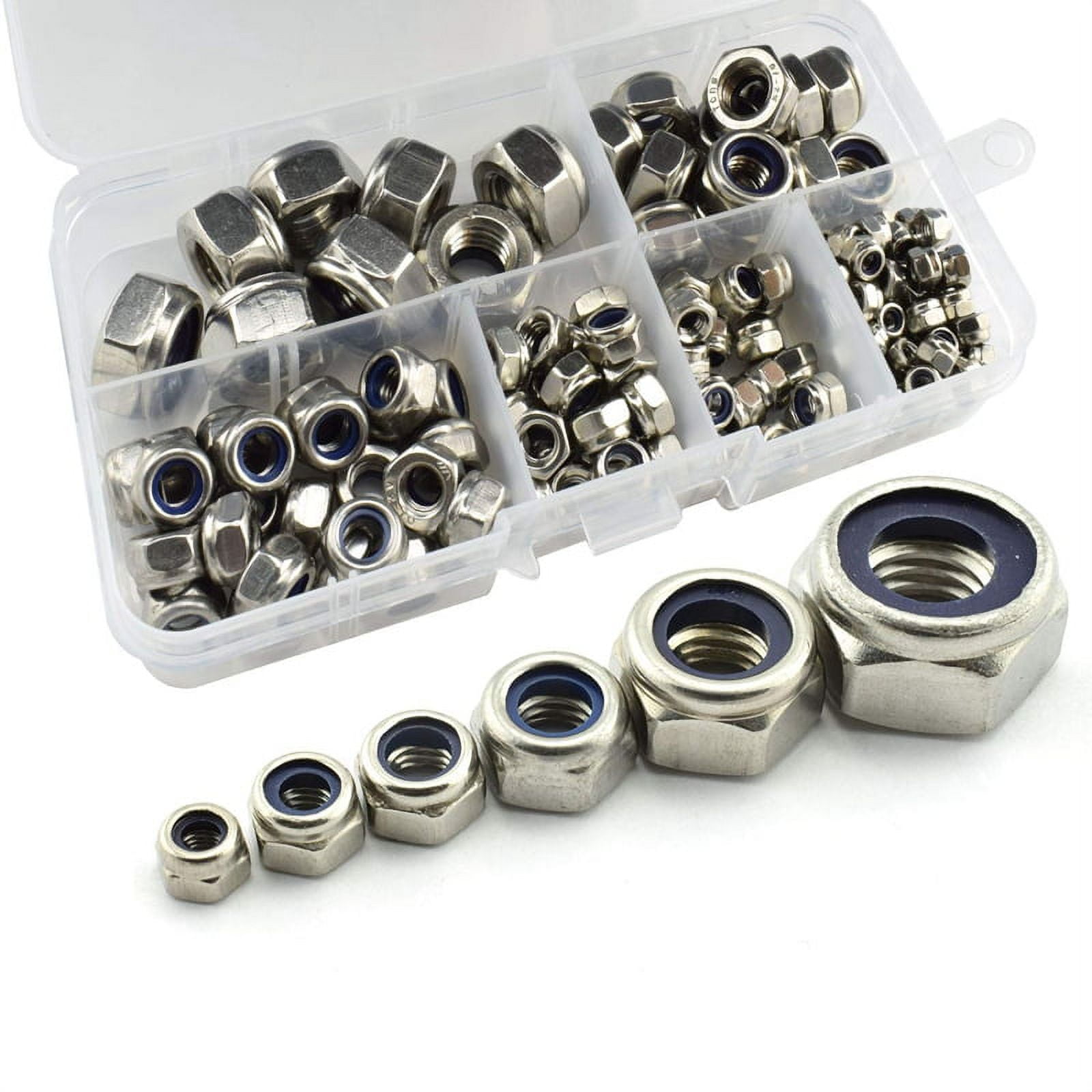 150Pcs 304 Stainless Steel Lock Nut Assortment Kit For Hardware Accessories Nylon Insert Hex ...