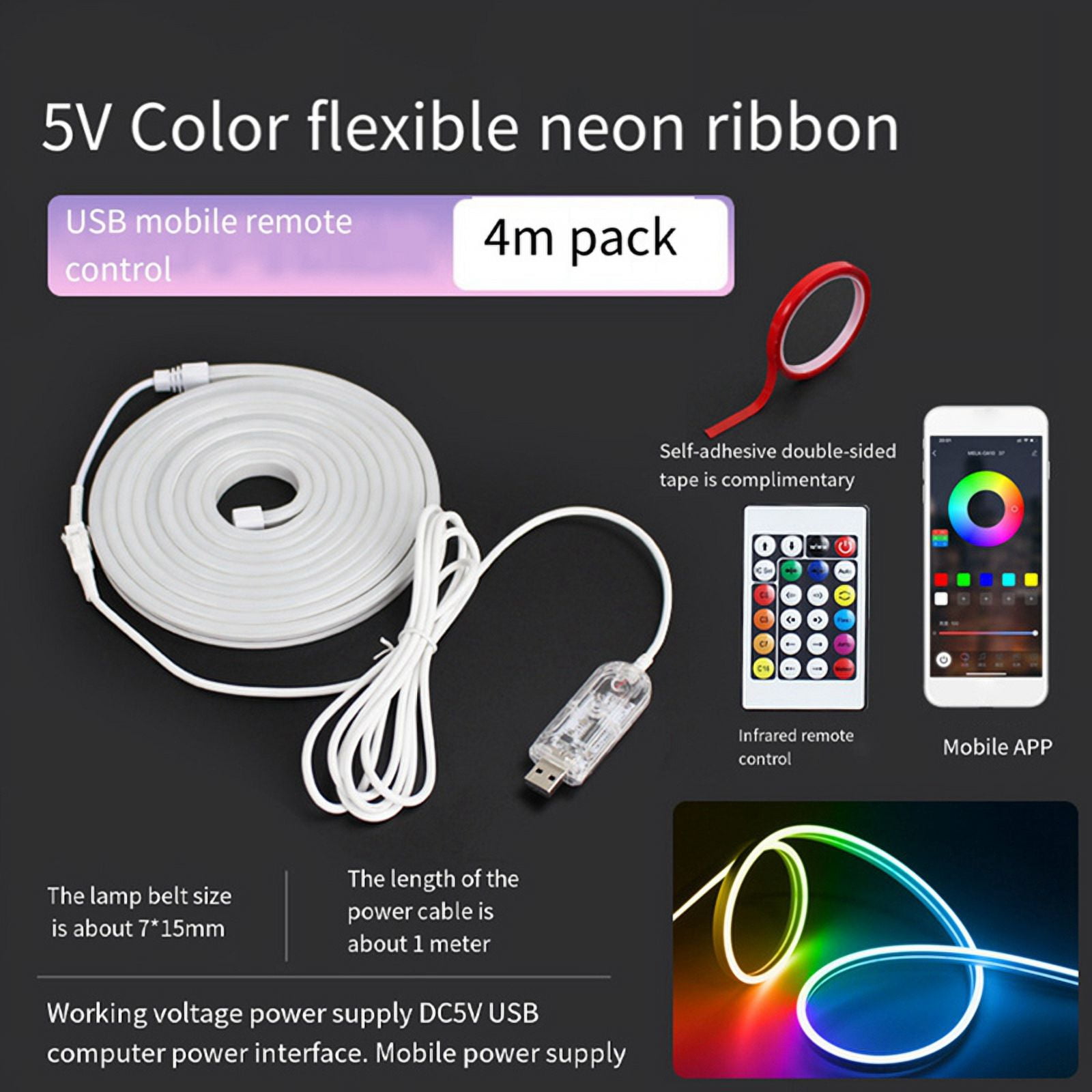 IMCBSTT 3 Meters LED Strip Light RGB 5V USB Waterproof Neon Light with ...