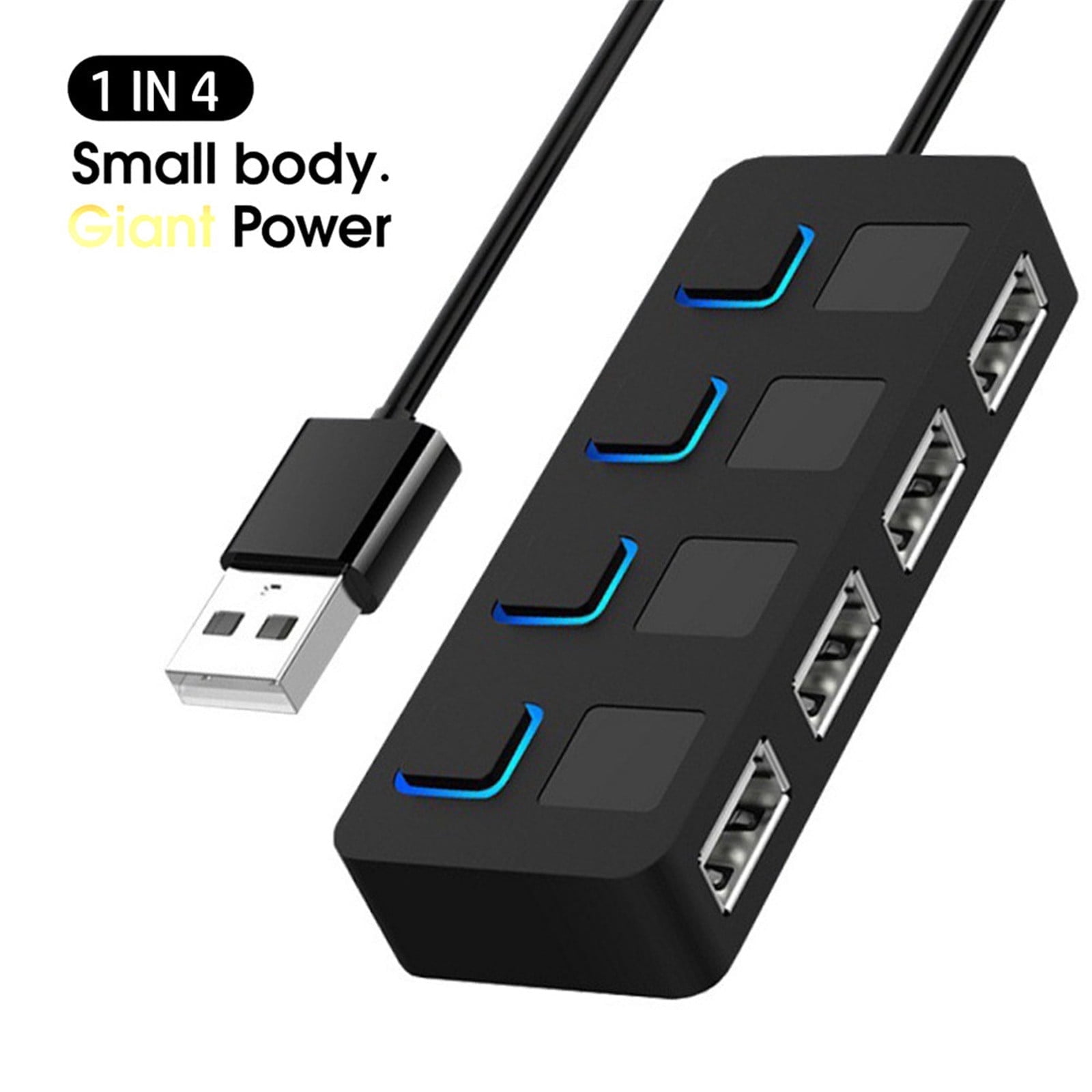 VANLOFE 4-Ports USB 2.0 Hub with IndiviDouble LED Lit Power Switches ...