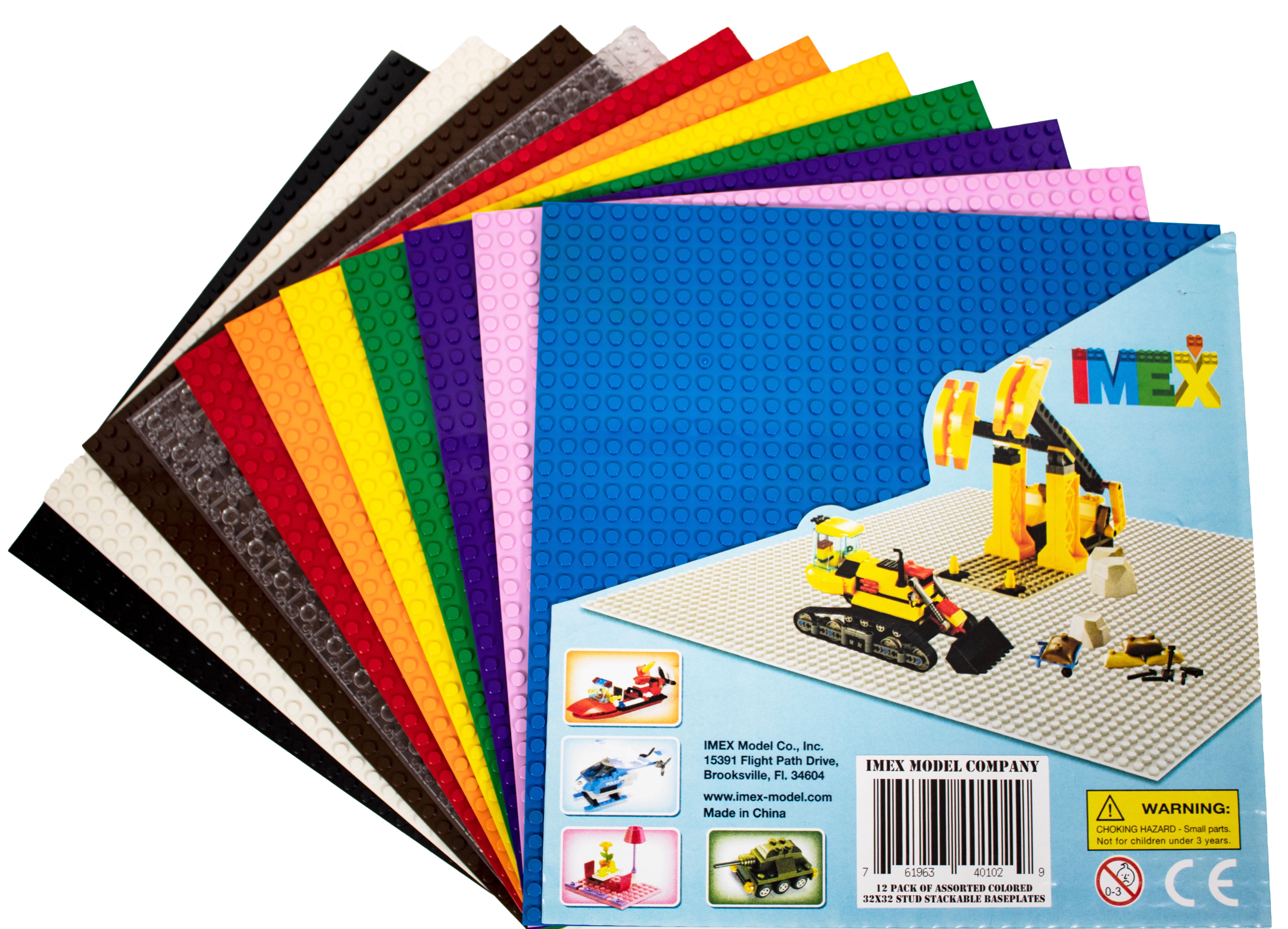 IMEX 12pc Assorted Rainbow Stackable Building Block Baseplates- 32x32 ...