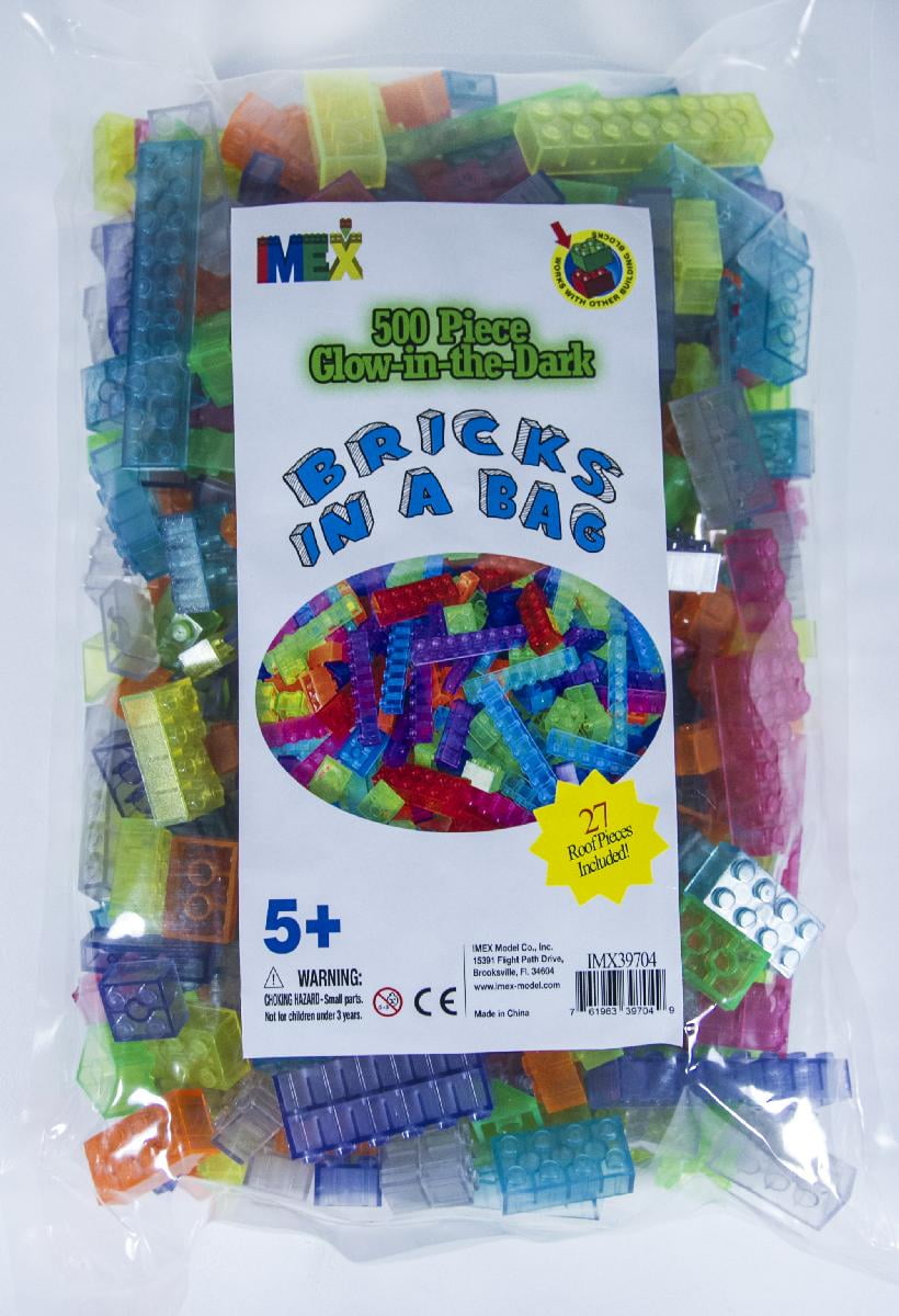 IMEX 500 Piece Assorted Size Glow In The Dark Interlocking Building ...