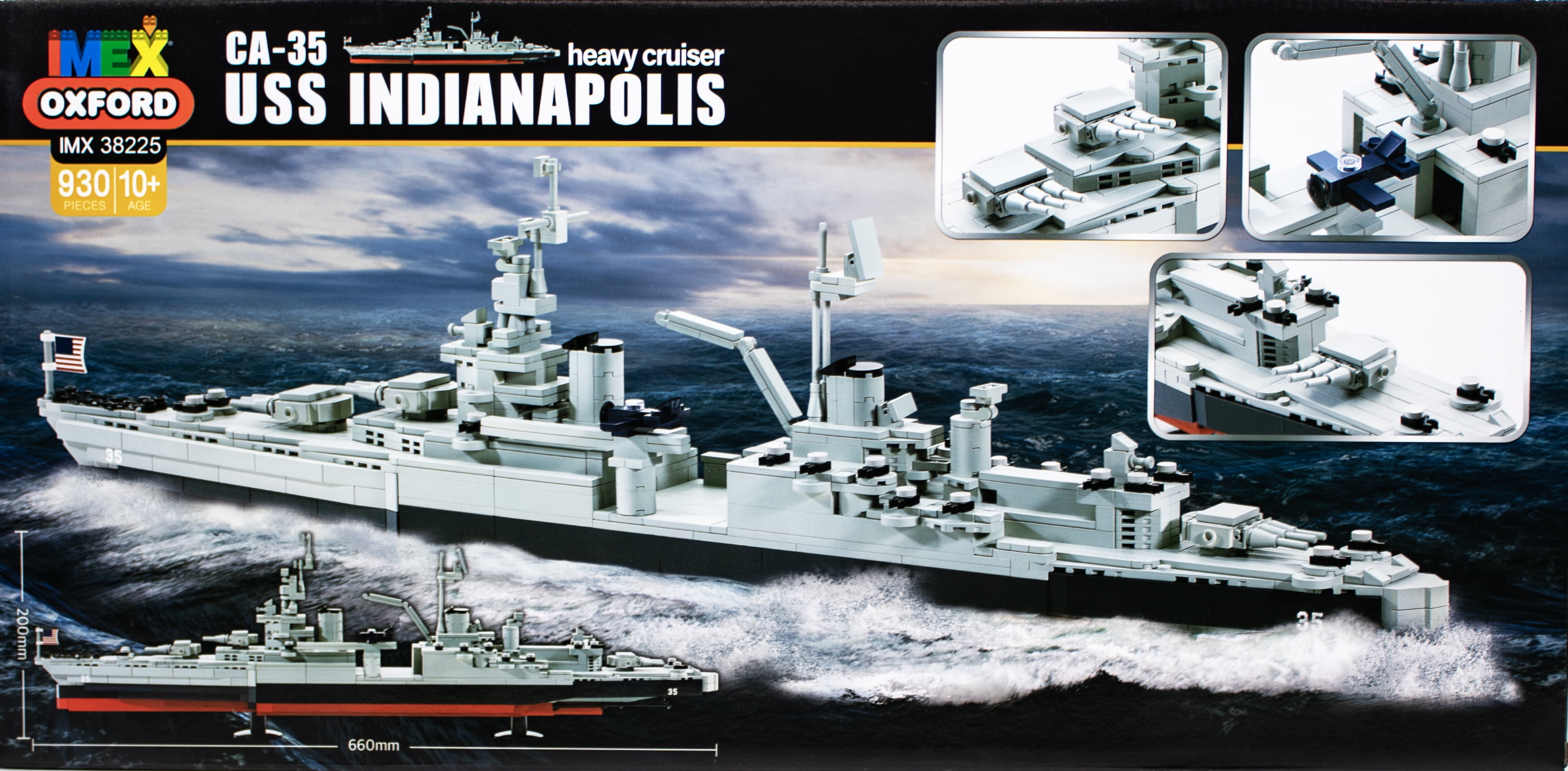 IMEX Oxford USS Indianapolis (CA-35) Heavy Cruiser Brick Building Set ...