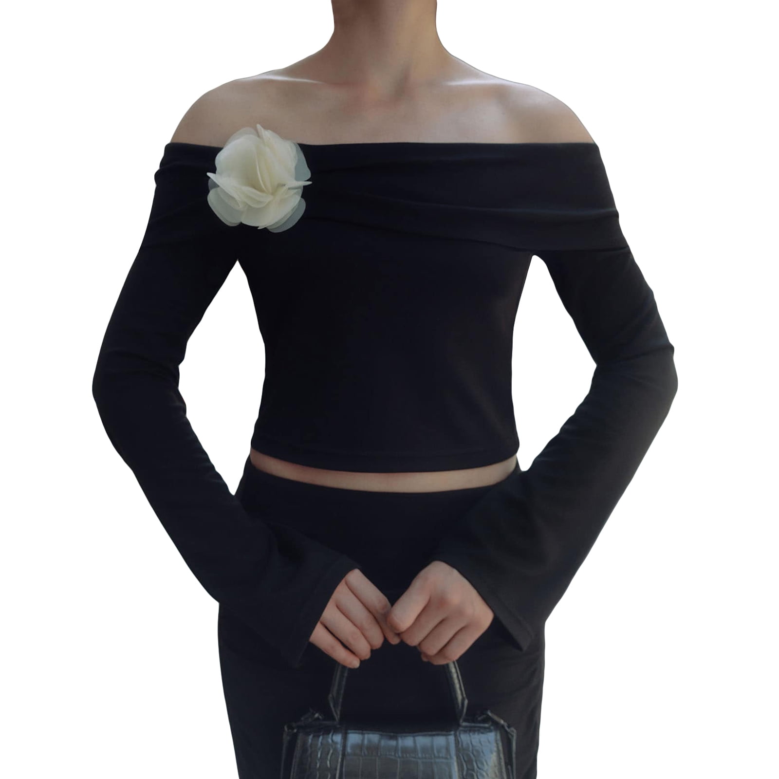 IMISSILLEB Women Going Out Tops Off Shoulder Solid Color Cropped Tops ...