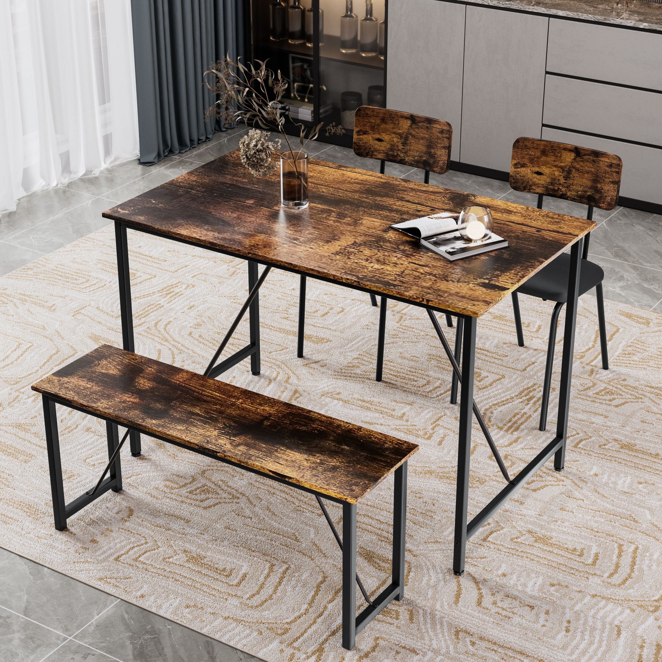 IMKHK 4 Piece Dining Table Set for 4, Wooden Rectangle Kitchen Table ...