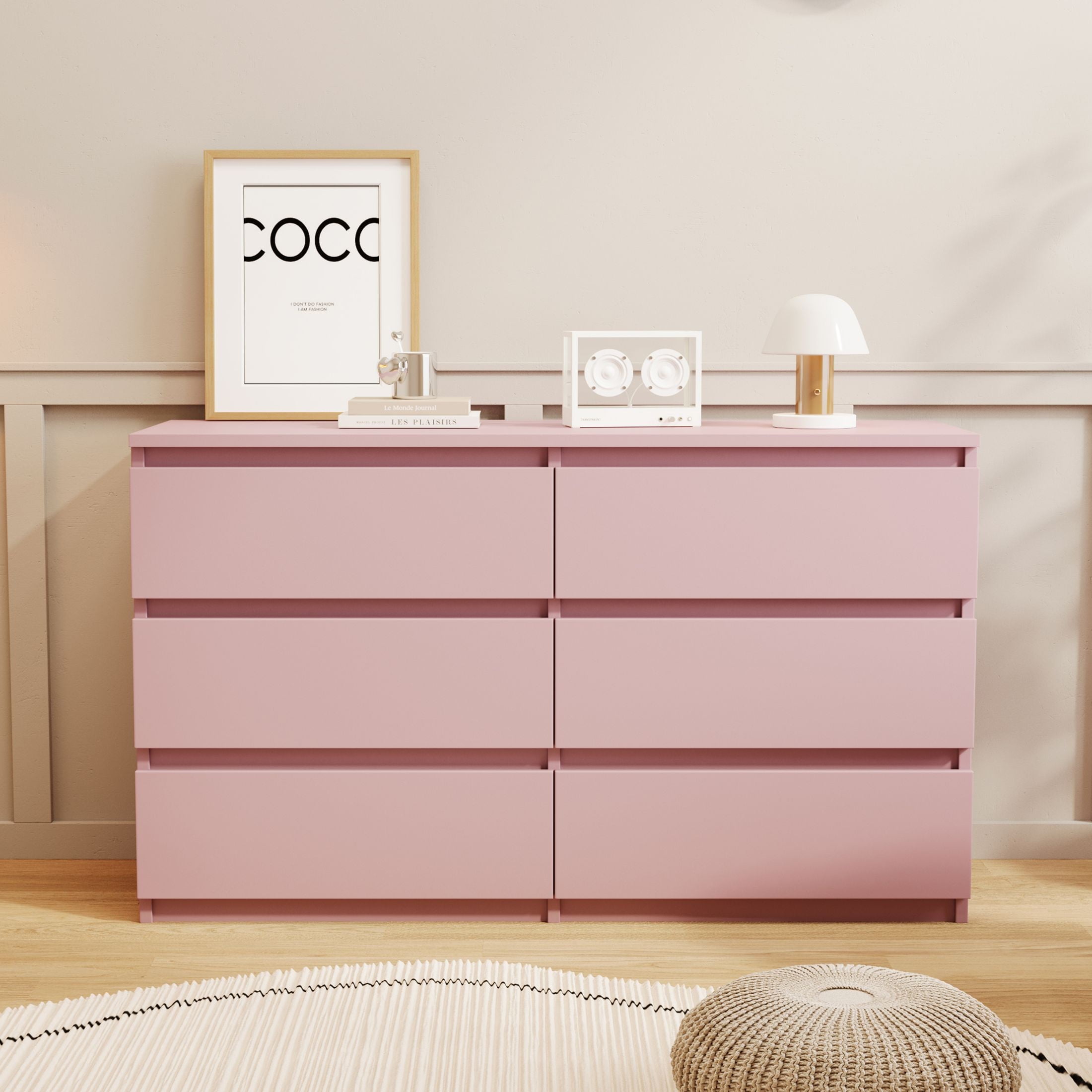 IMKHK 6 Drawer Double Dresser with Cutout Handles, 47.2" Wooden Storage ...