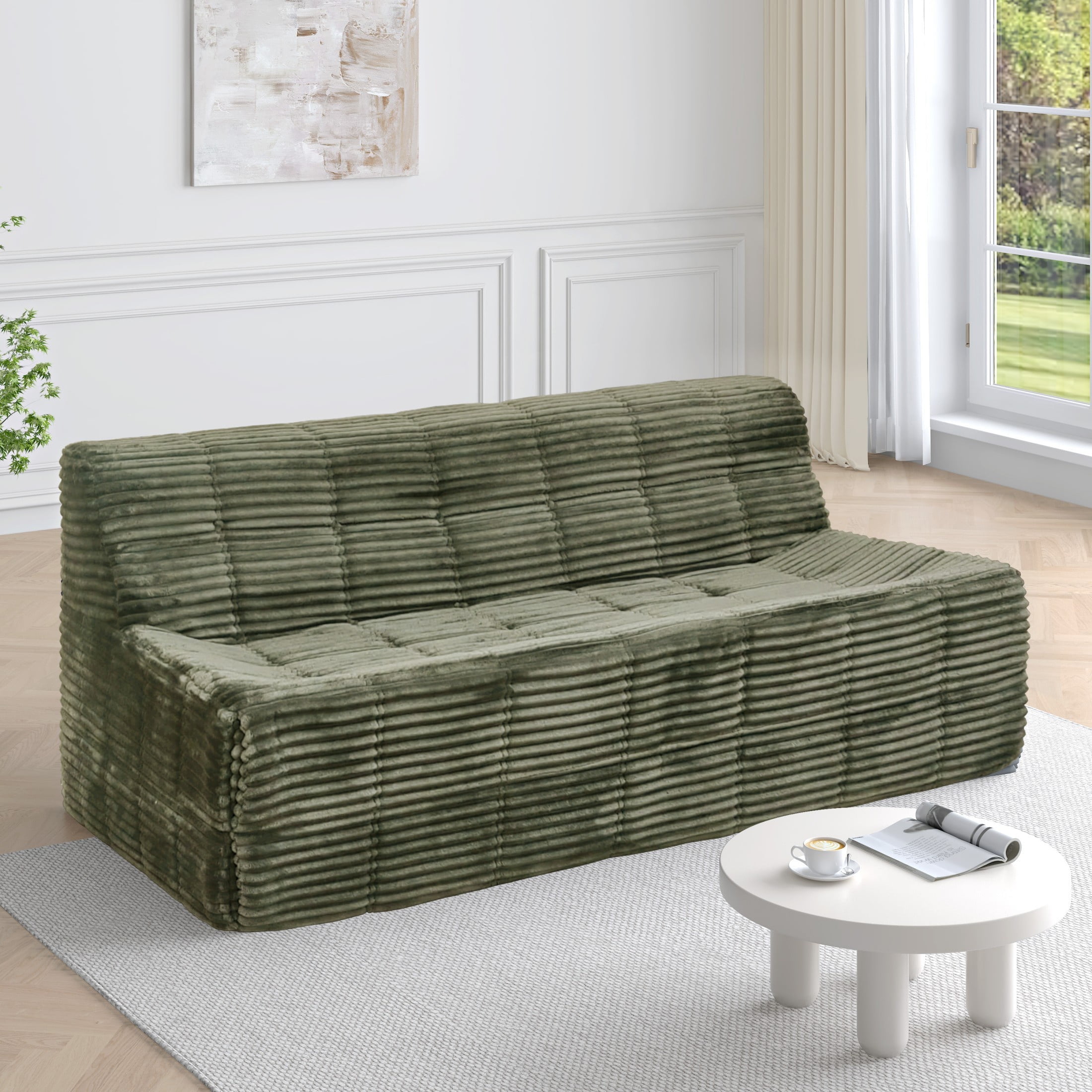 IMKHK 75" Compression Sofa, Modern Full Sponge Deep Seat Corduroy Sofa ...