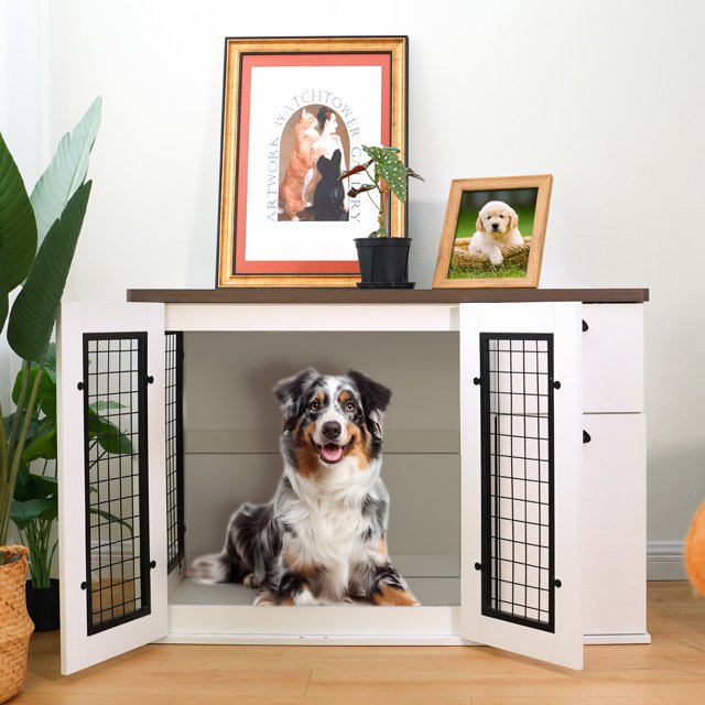 IMKHK Dog Crate Furniture with Drawer and Storage Cabinet, 43.7" Large ...