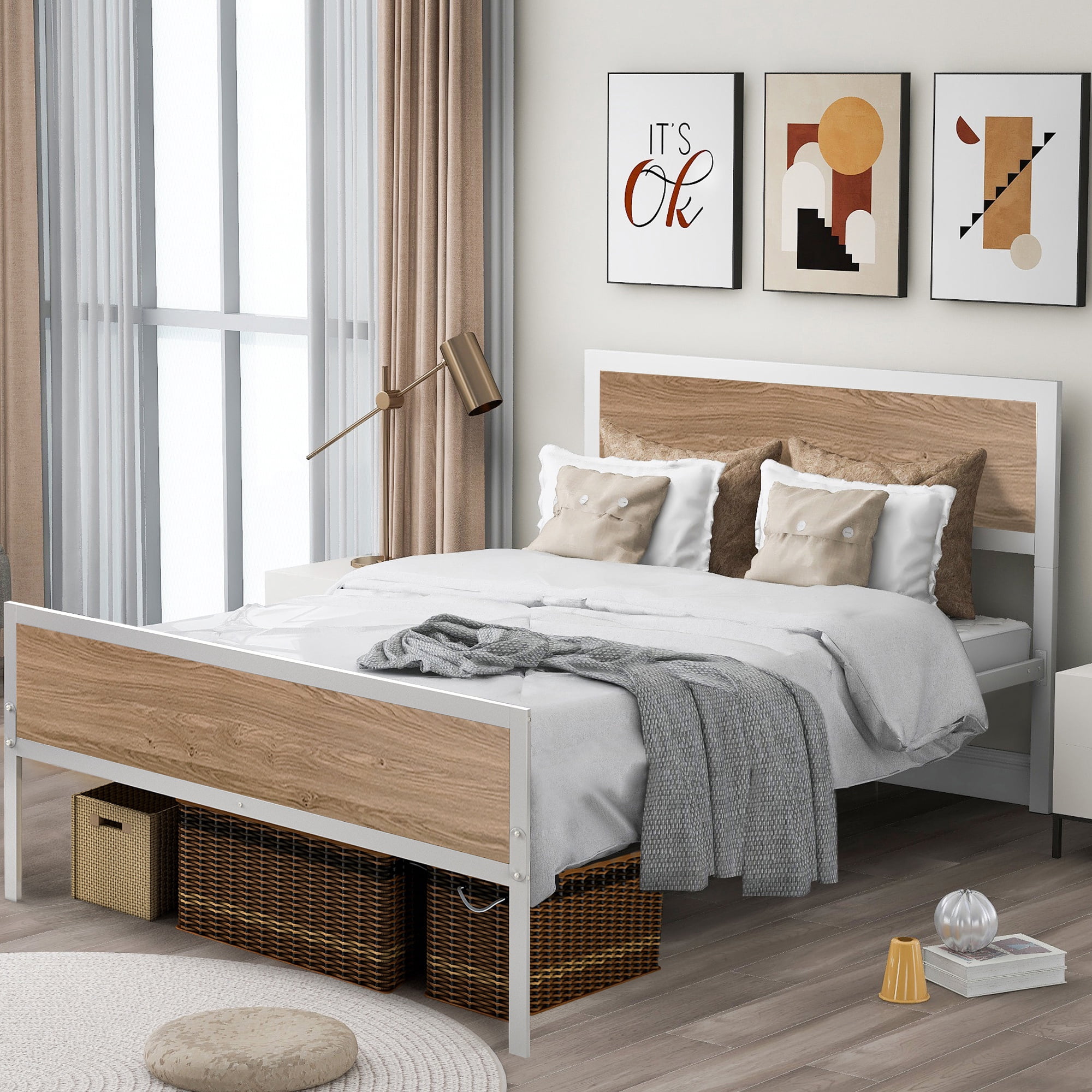 IMKHK Full Bed Frame with Underbed Storage, Metal Platform Bed Frame ...