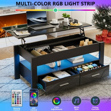 Modern Lift Top Coffee Table with Hidden Storage Compartment LED Coffee ...