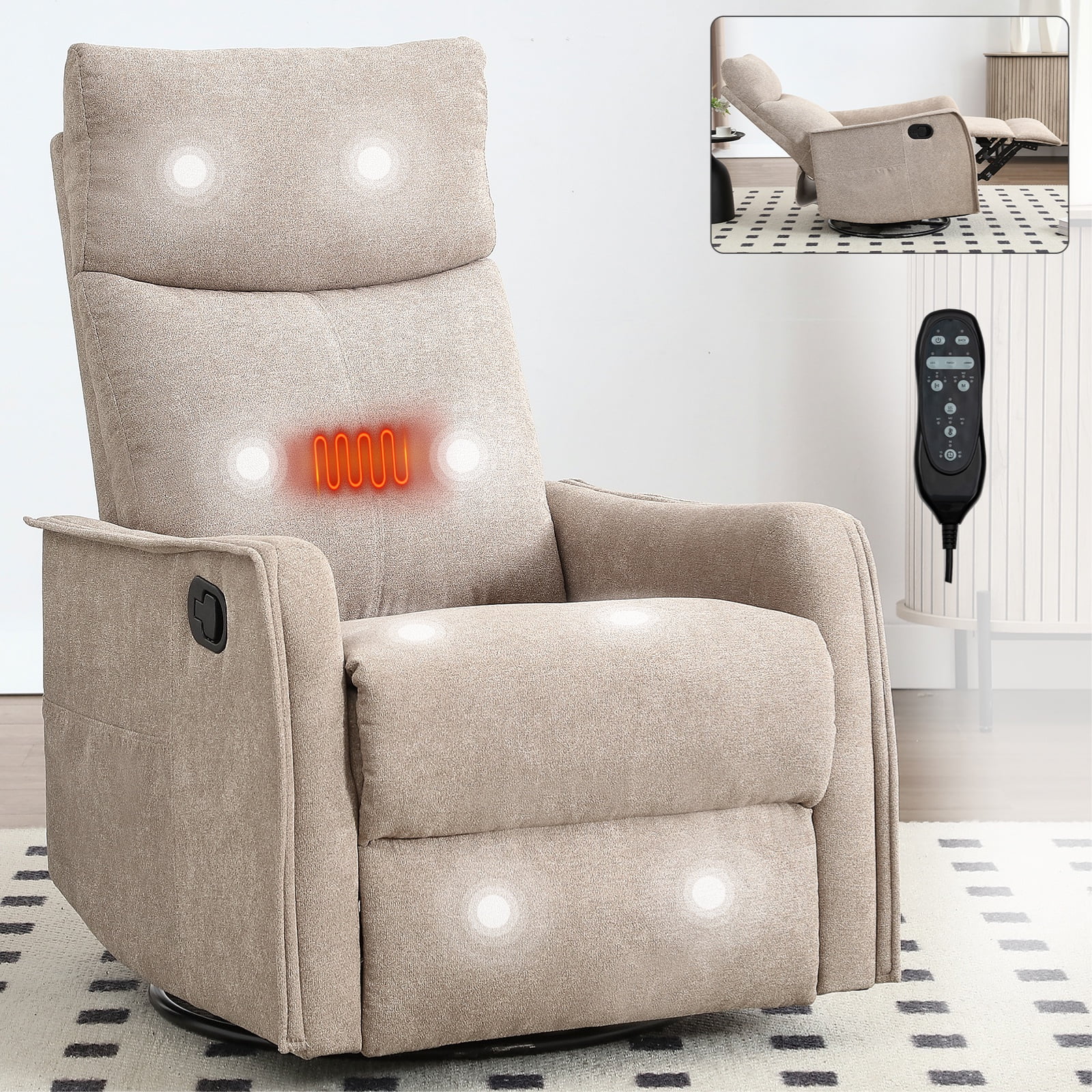 IMKHK Manual Rocker Recliner Chair with Vibration Massage and Heat ...