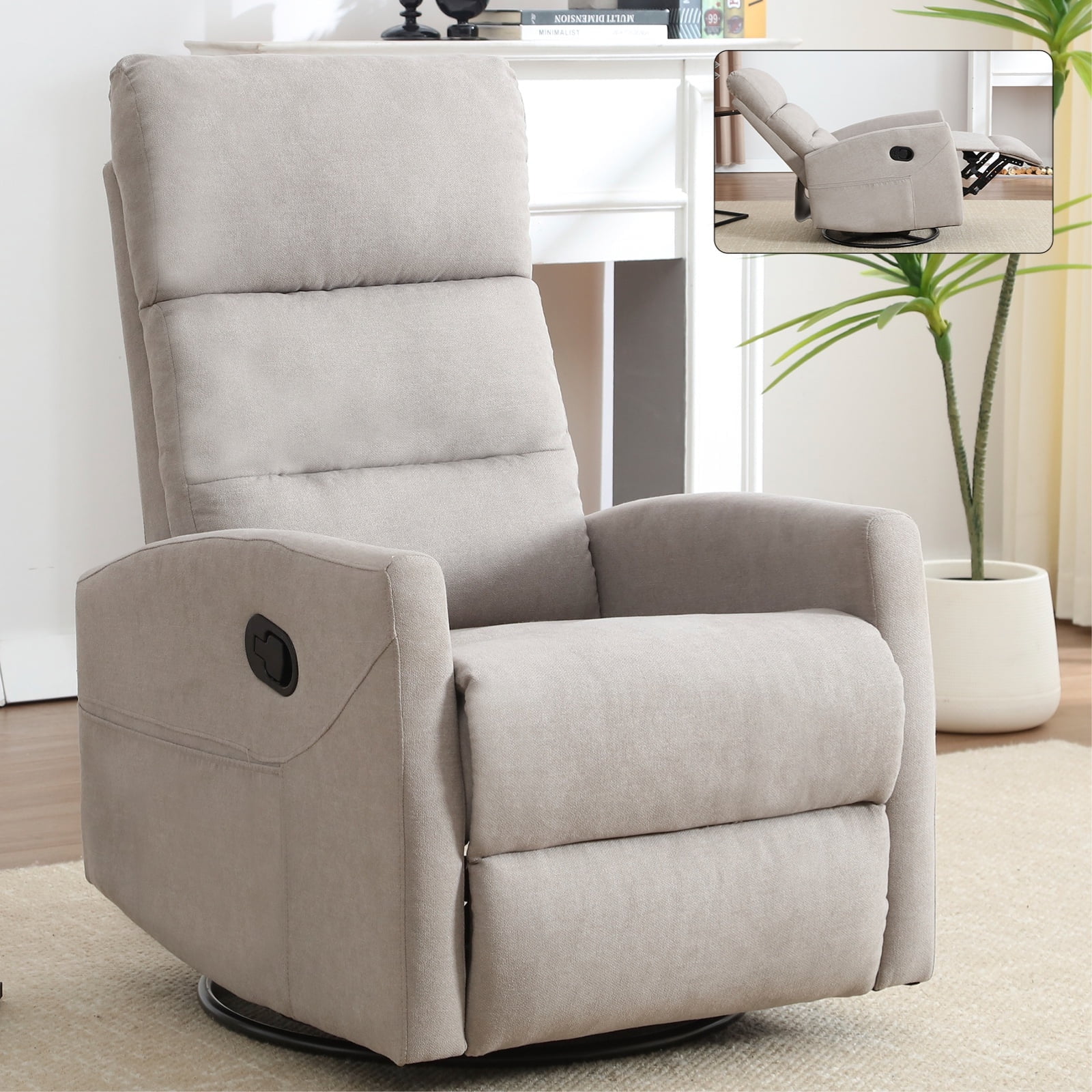 IMKHK Manual Swivel Recliners with Side Pockets, Comfy Rocking Recliner ...