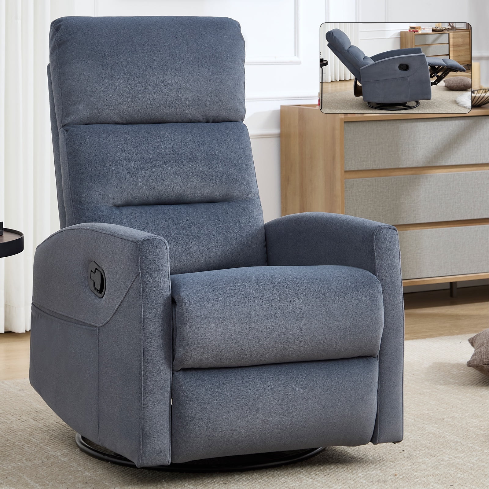 IMKHK Manual Swivel Recliners with Side Pockets, Comfy Rocking Recliner ...