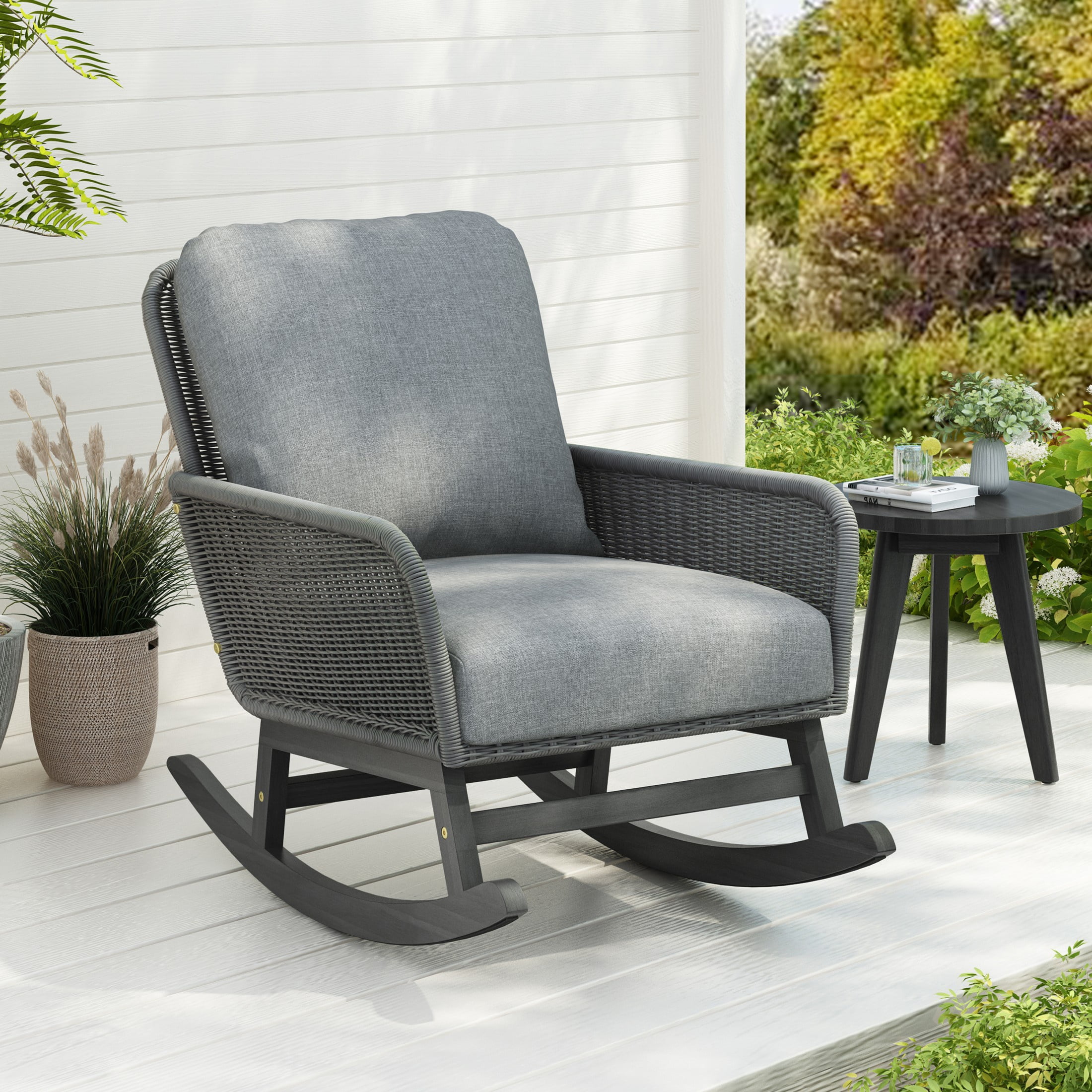 IMKHK Outdoor Wicker Rocking Chair, Modern Rattan Patio Rocker Chair ...
