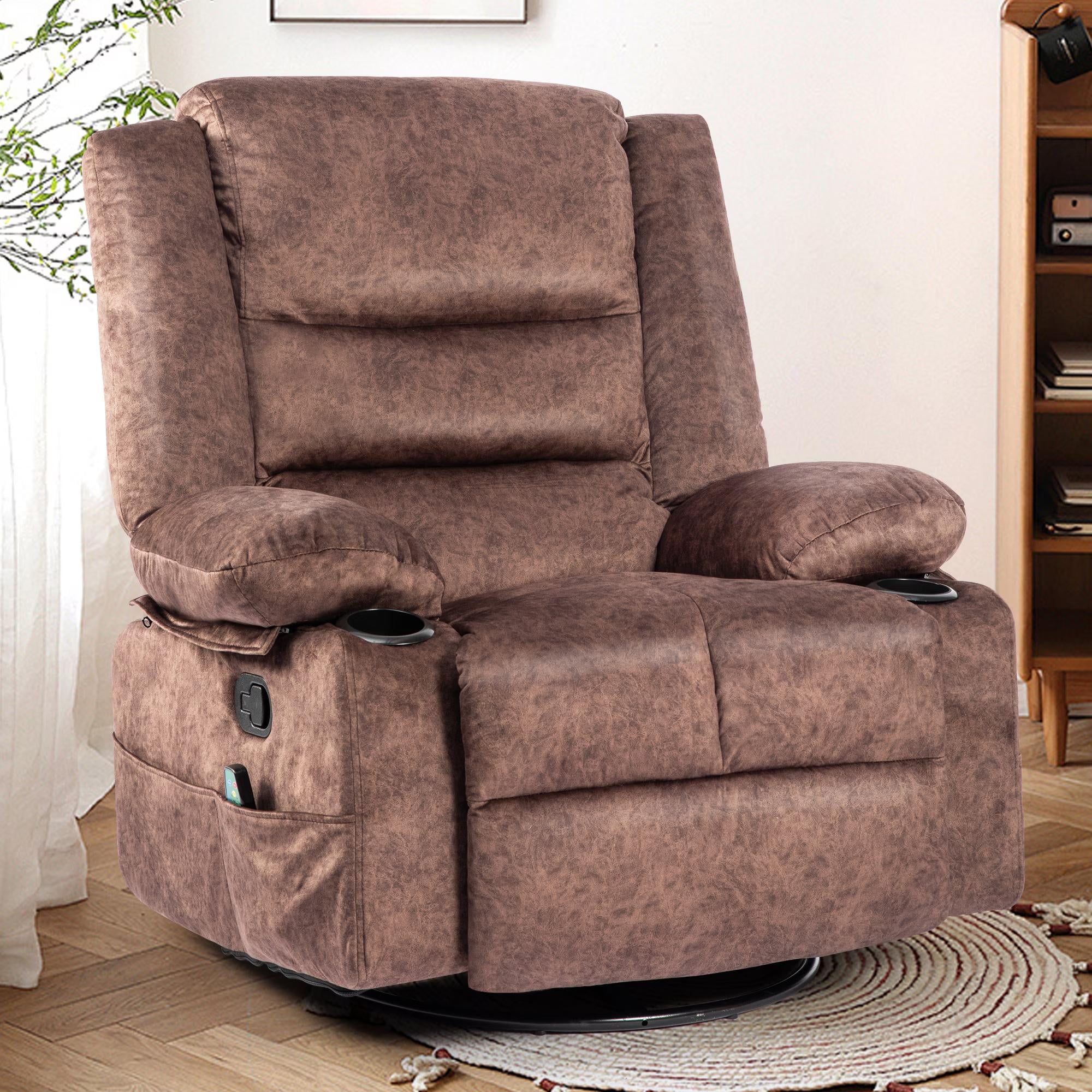 IMKHK Swivel Rocker Recliner Chair with Heat Therapy and Vibration ...