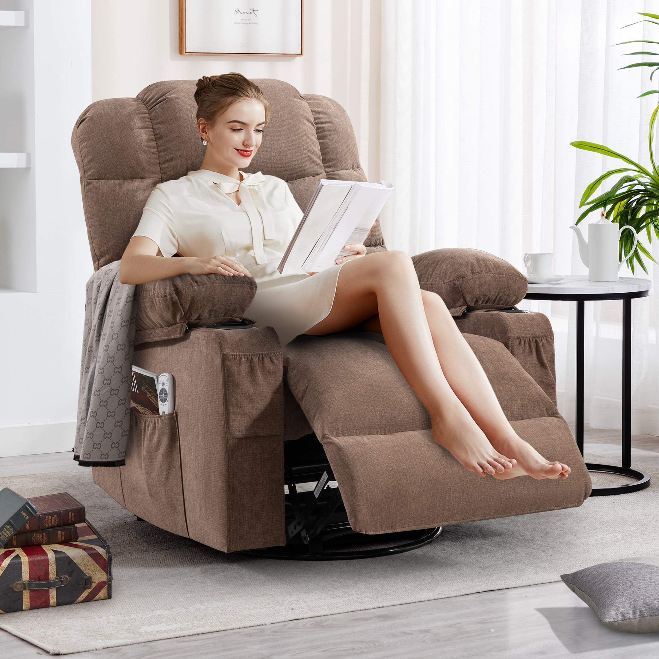 Imkhk Swivel Rocker Recliner Chair With Heat And Vibration Massage 3838