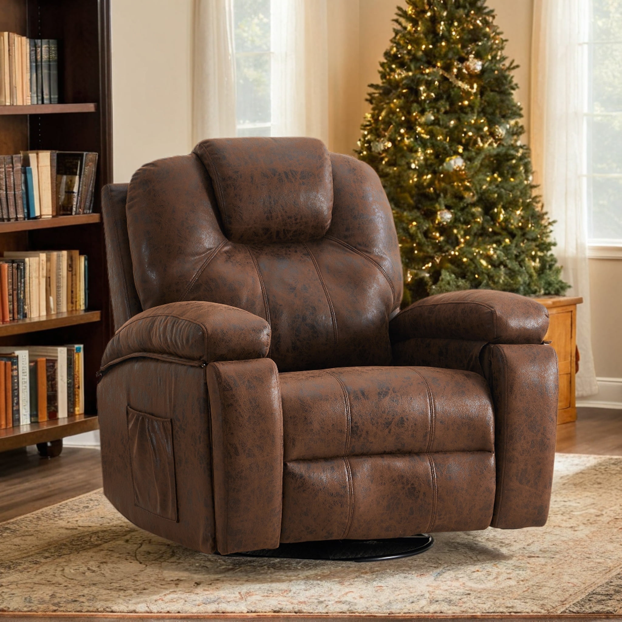 IMKHK Swivel Rocker Recliner Chair with Side Pockets and Hidden Cup ...