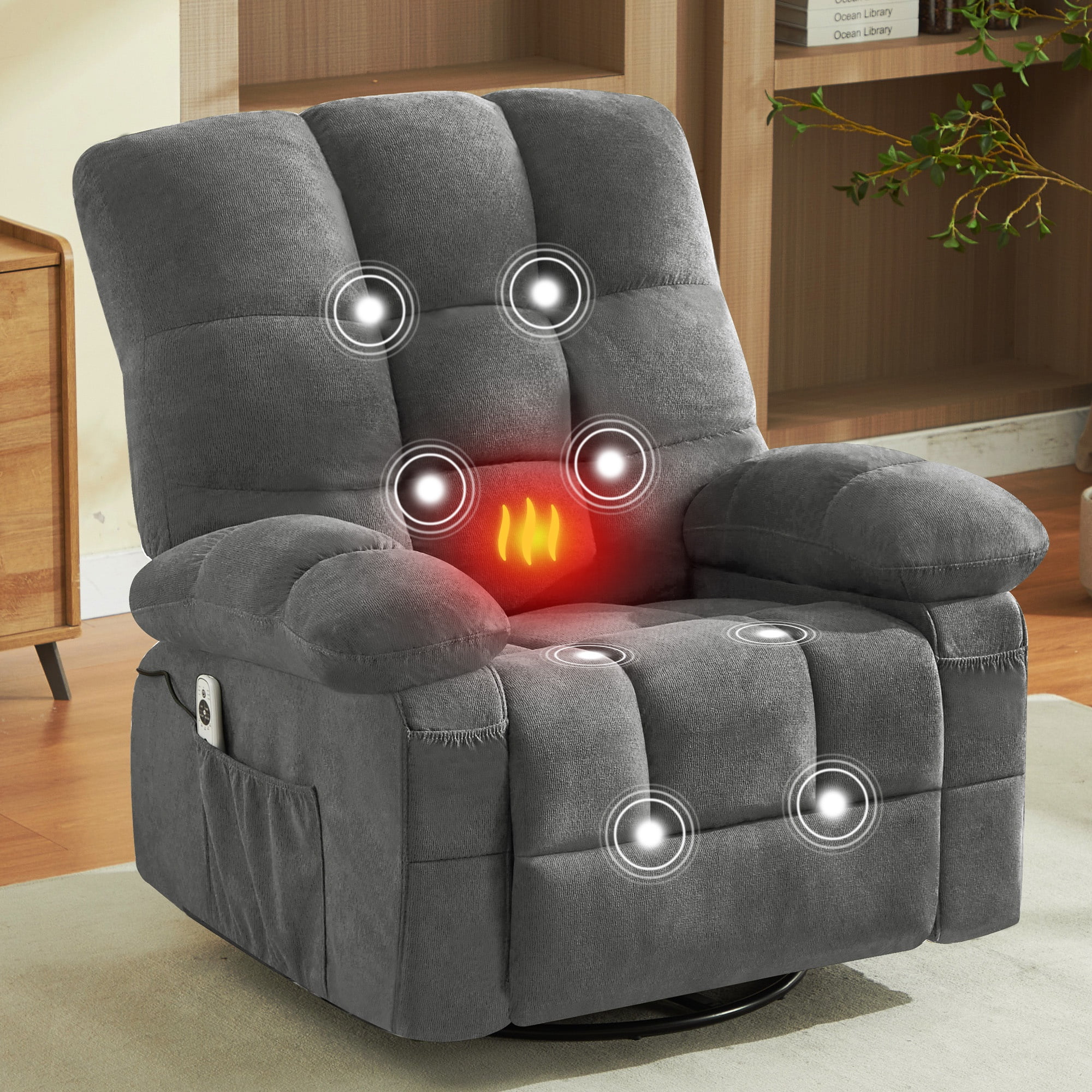 IMKHK Swivel Rocker Recliner with Massage and Heat for Adults, Manual ...