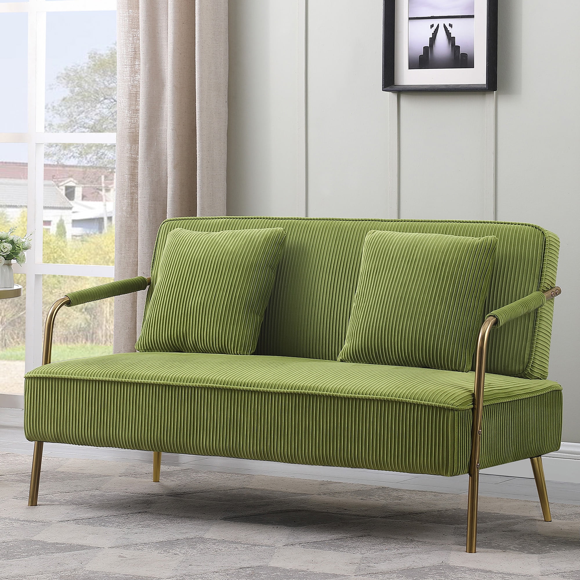 IMKHK Velvet Loveseat Sofa, Modern Upholstered Small Sofa Couch with 2 ...