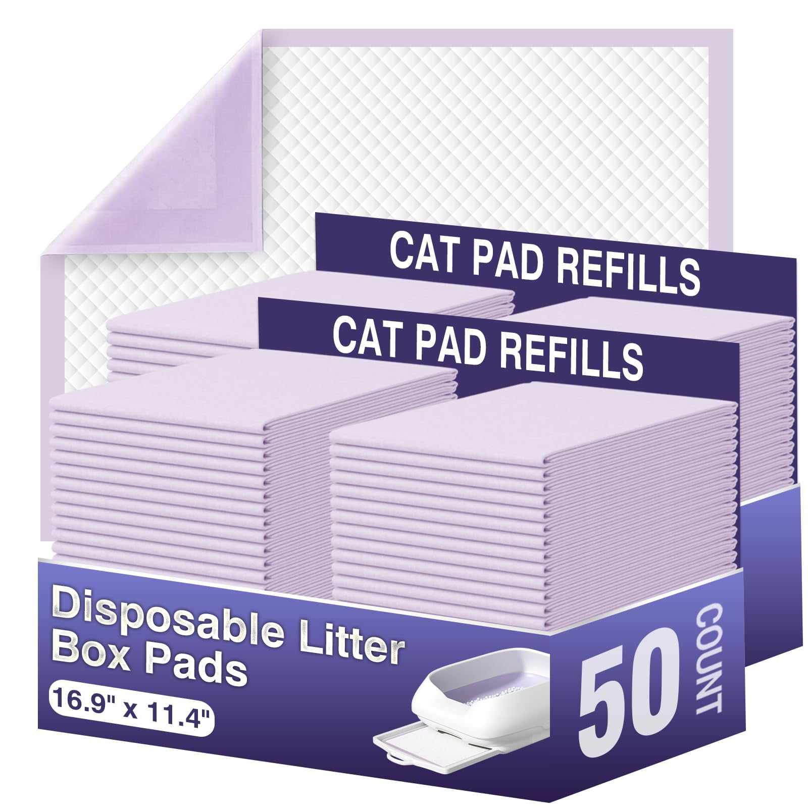IMMCUTE Cat Pads 16.9" X 11.4", 50 Ct | Pee Pads for Cats | Thickened 6 ...