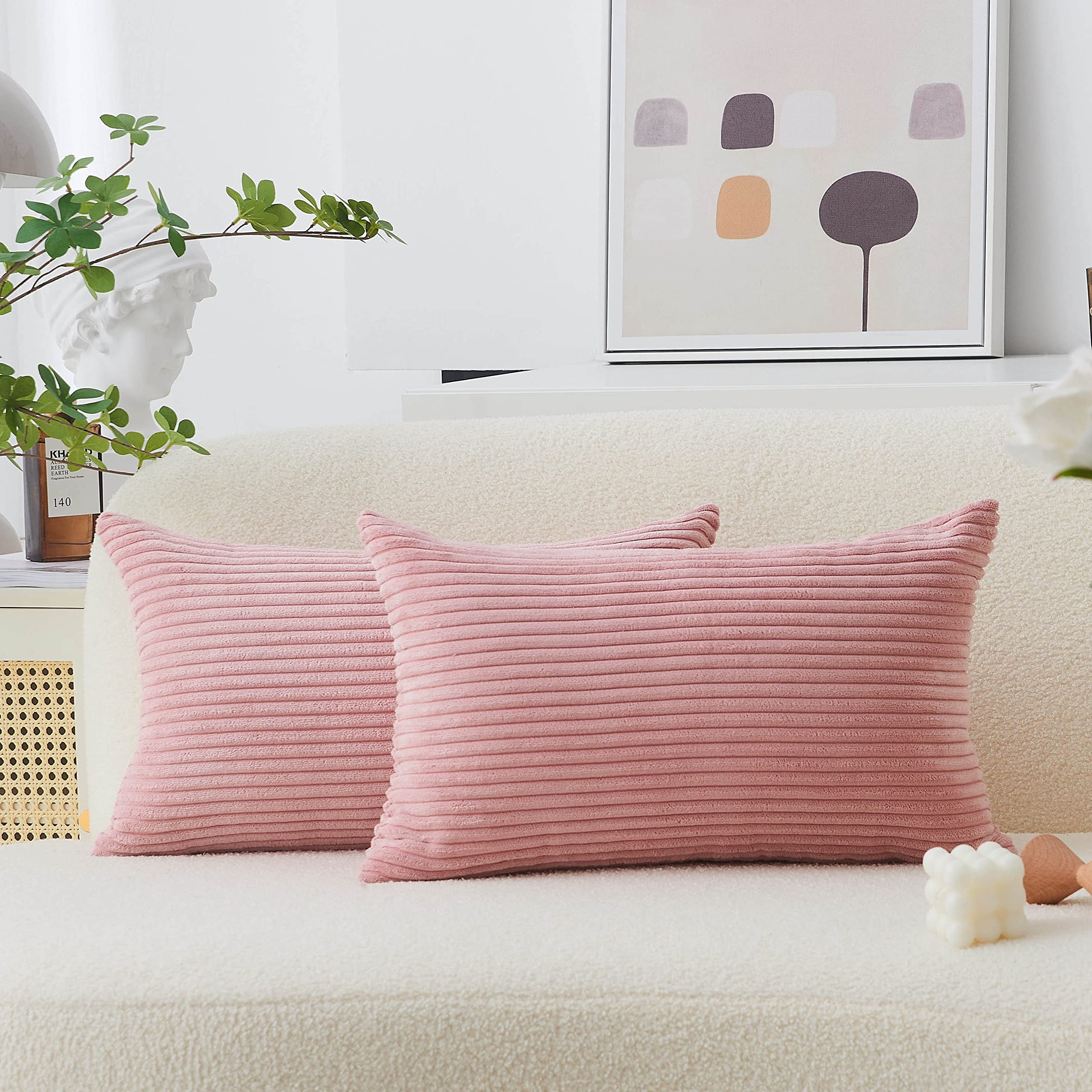 IMMEKEY Pillow Cover Set of 2 Plush Striped Corduroy Velvet Throw ...