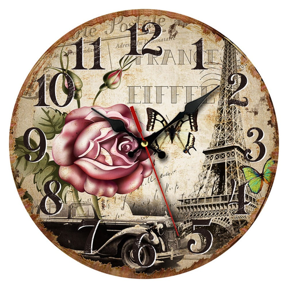 IMMEKEY Vintage Rustic Wall Clock, Silent Wooden Dial Flower Timer ...