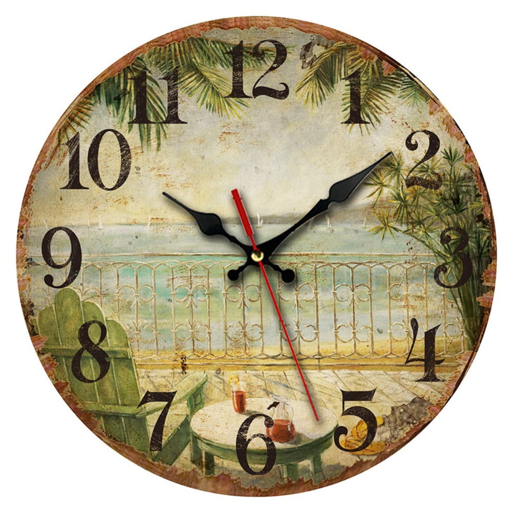IMMEKEY Vintage Rustic Wall Clock, Silent Wooden Dial Flower Timer ...