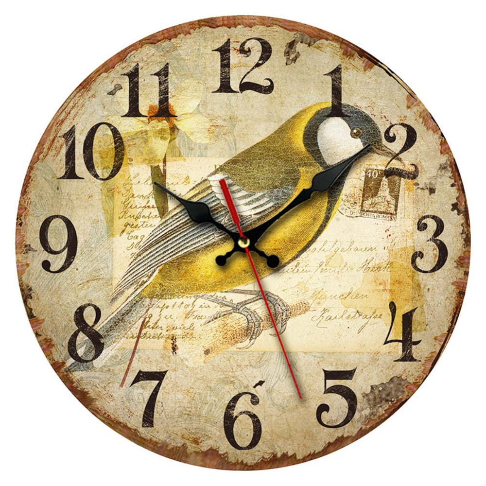 IMMEKEY Vintage Rustic Wall Clock, Silent Wooden Dial Flower Timer ...