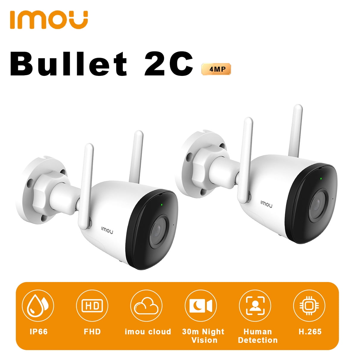 IMOU Bullet 2C 4MP 2Pcs WiFi Outdoor Surveillance Cameras 2K , Motion ...