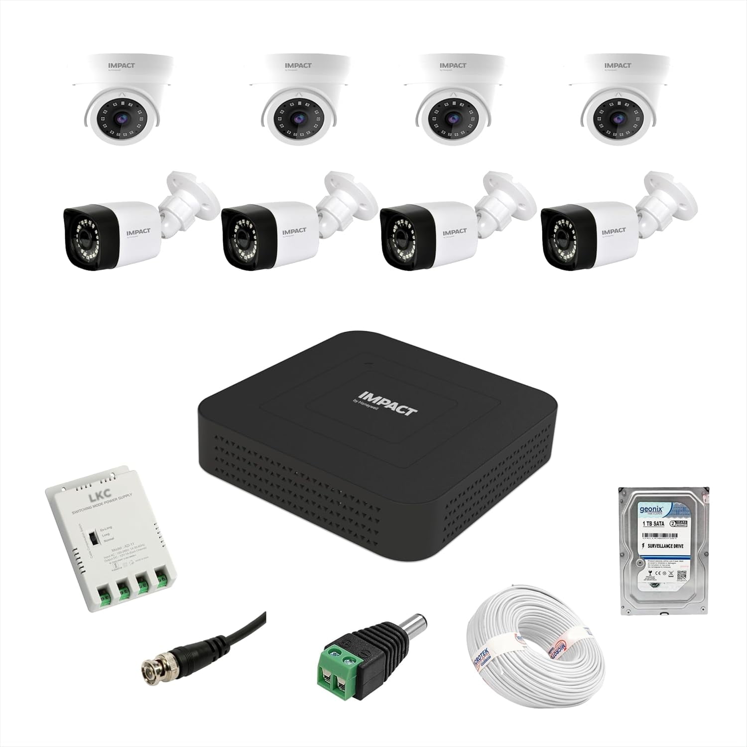 IMPACT BY HONEYWELL 2 MP Wired CCTV KIT with 8 Channel DVR I 4 Dome ...