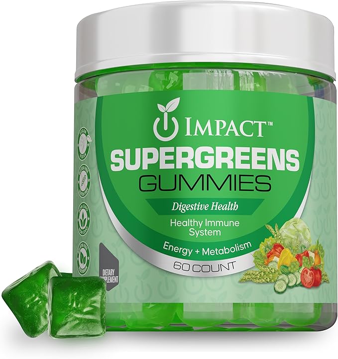 IMPACT Supergreens Fiber Gummies - Sugar-Free - Vegetarian Fiber Gummies for Adults Improved ...