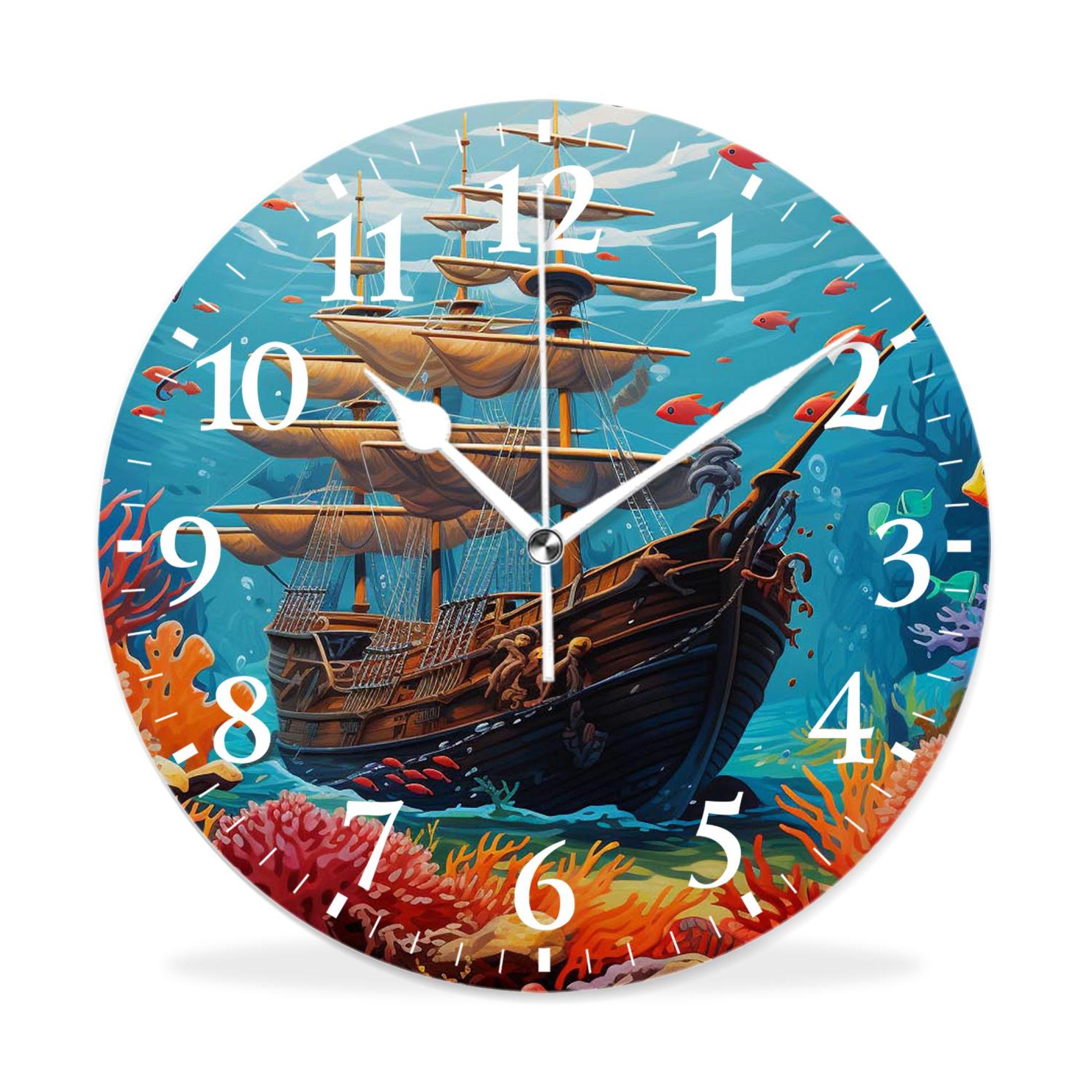 IMPCOKRU 12 inch Round White Wall Clock,3D Dolphin Ocean Sea Coral Reef ...