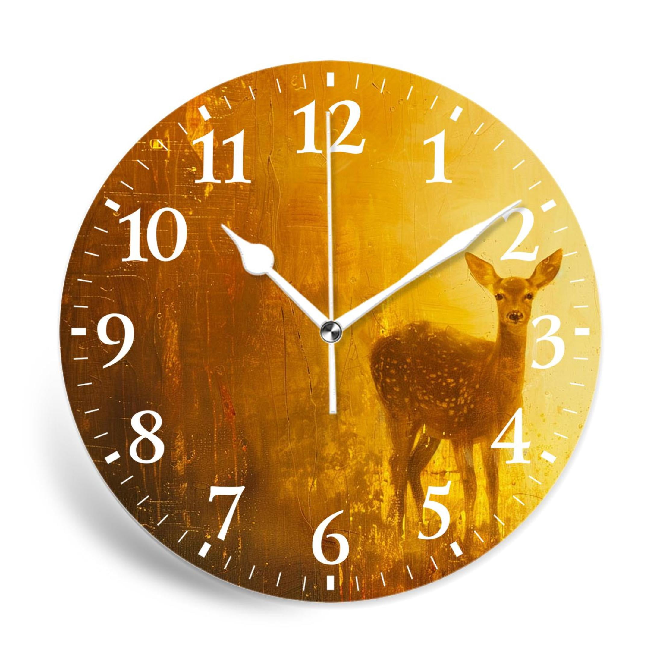 IMPCOKRU 12 inch Round White Wall Clock,Wolf Full MoonMountain Top ...
