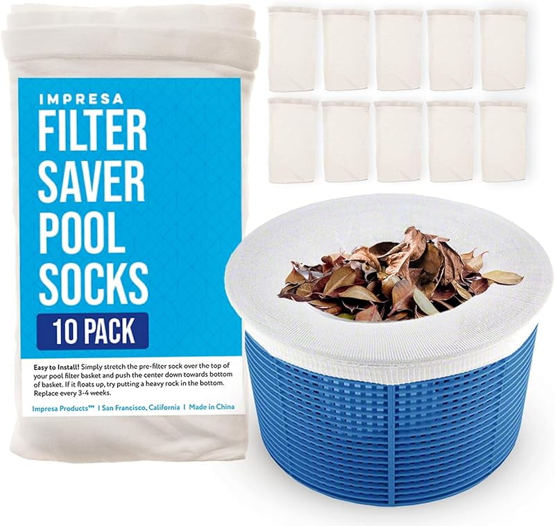 IMPRESA 10-Pack of Pool Skimmer Socks Reusable - Savers for Filters ...