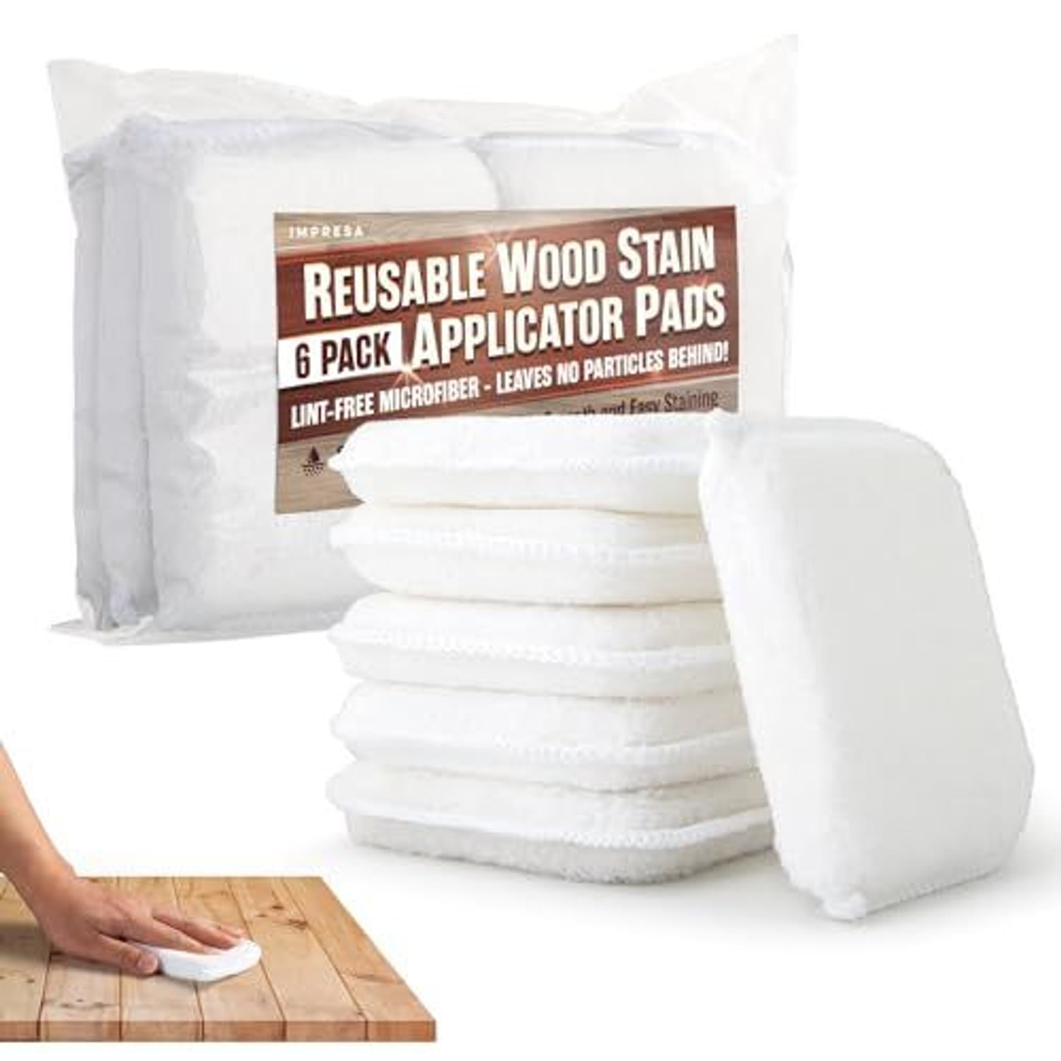 Impresa [6 Pack] Wood Stain Applicator Pads - Lint-Free Microfiber ...