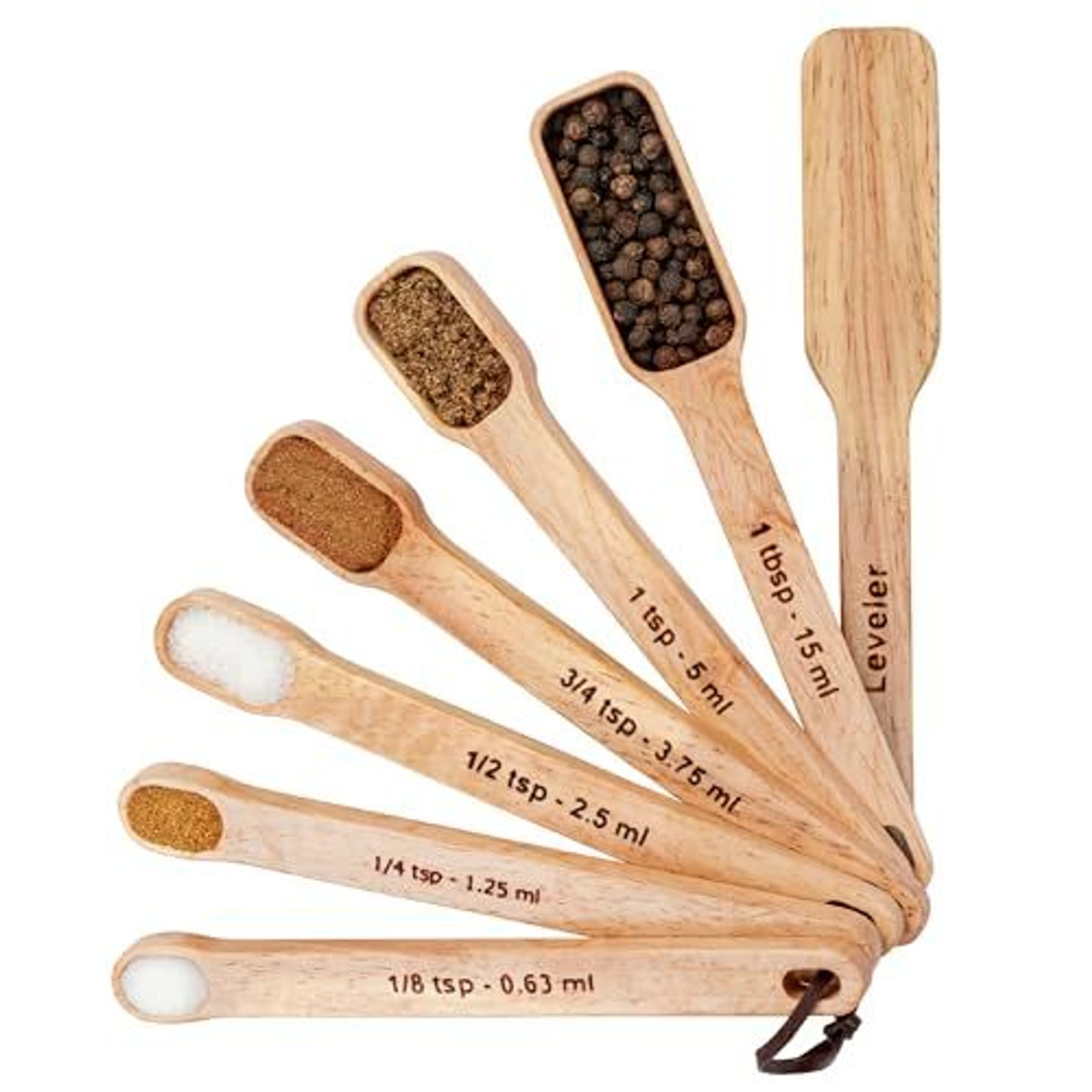7PC Narrow Wood Measuring Spoon Set for Cooking & Baking - Spoon ...