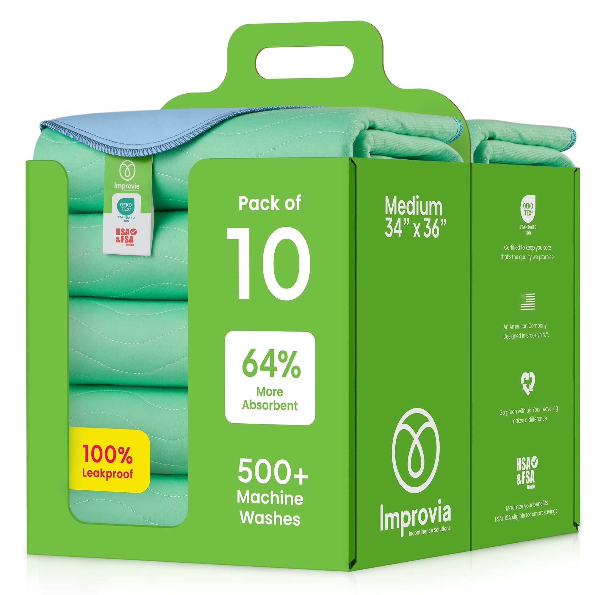 IMPROVIA Washable Bed Pads Heavy Absorbency Reusable Incontinence Pads ...