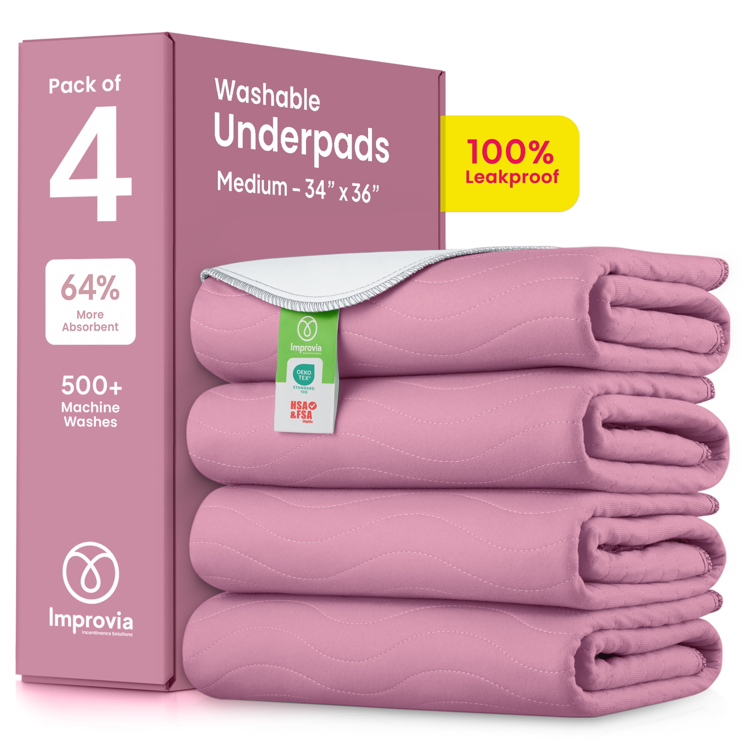 IMPROVIA Washable Bed Pads Heavy Absorbency Reusable Incontinence Pads ...