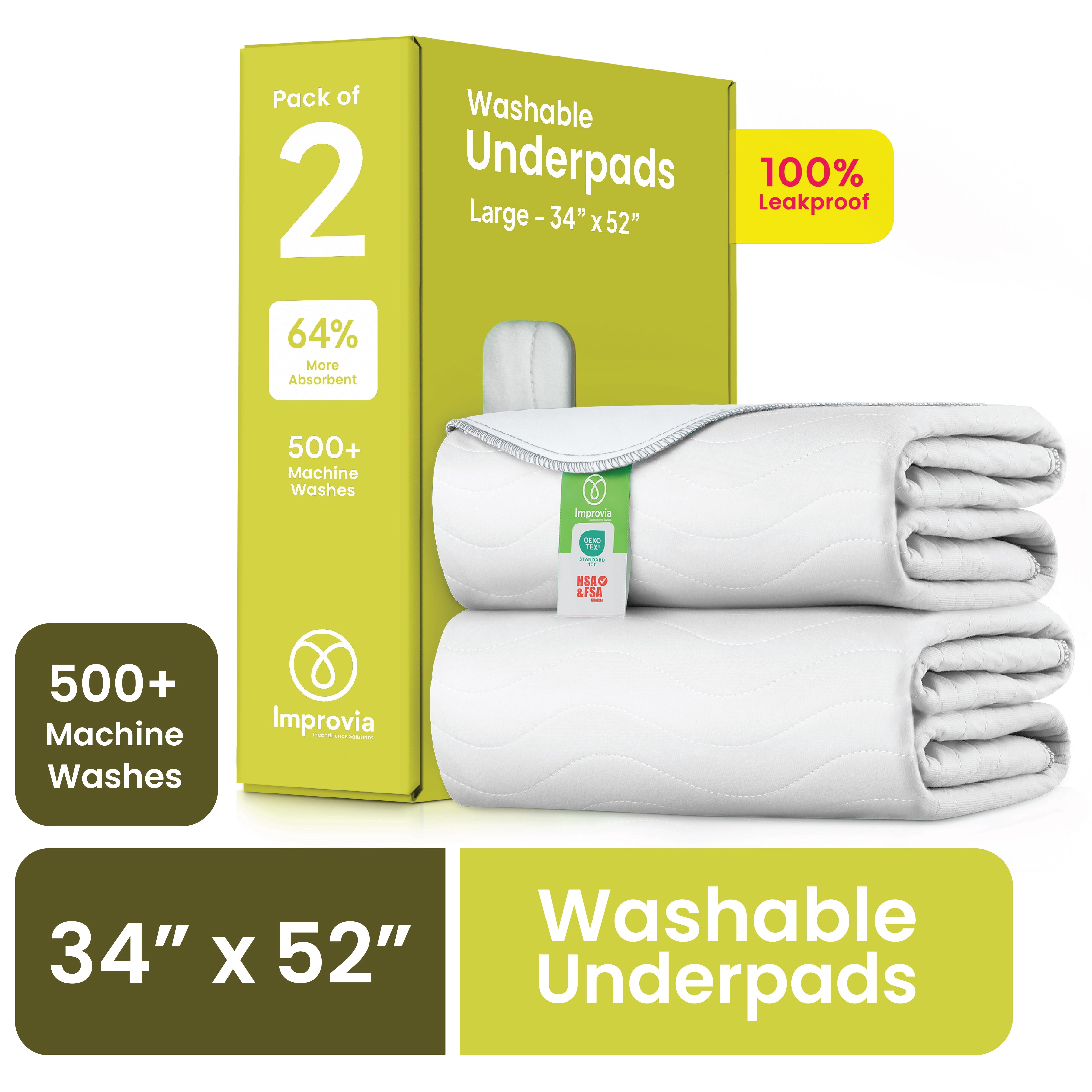 Improvia Washable Bed Pads for Incontinence, Waterproof Reusable, 34 x ...