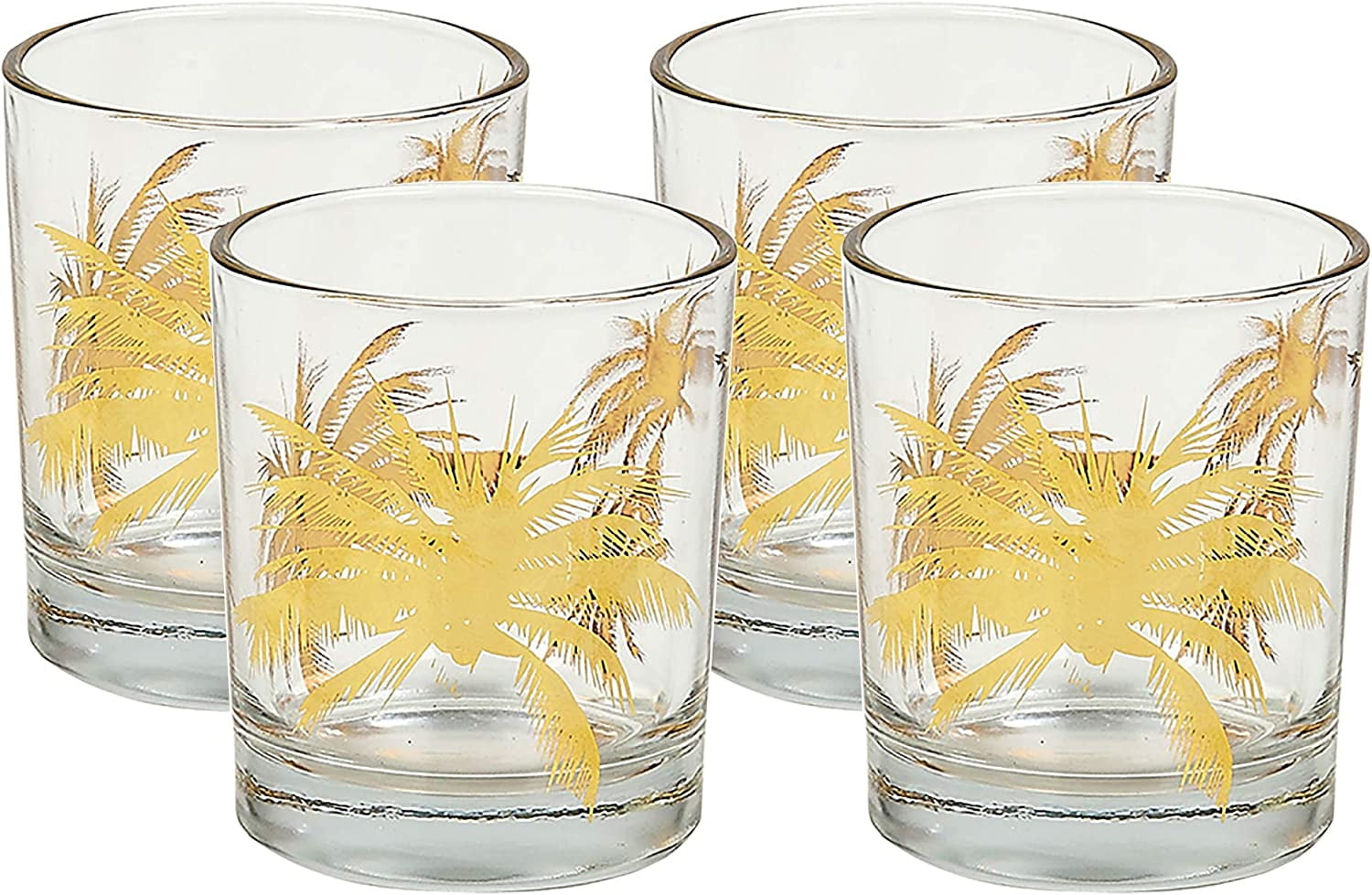 IMPULSE! Palm Tree Gold Rocks Drinking Glasses, Set of 4 - Miami Vice ...