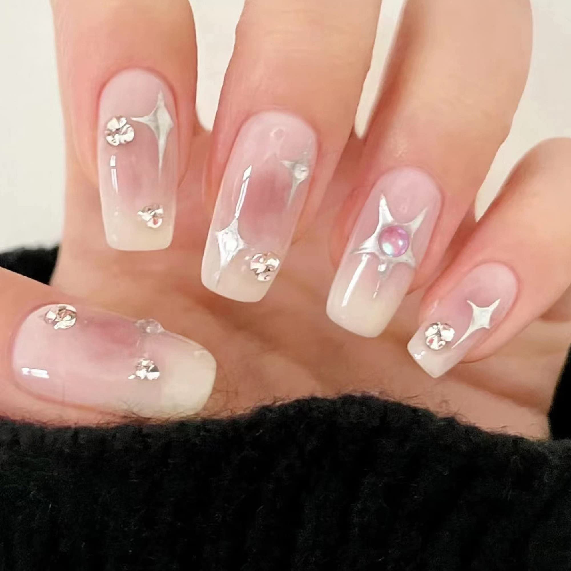 IMSOHOT Square Glossy Press on Nails Medium Diamond Fake Nails with ...