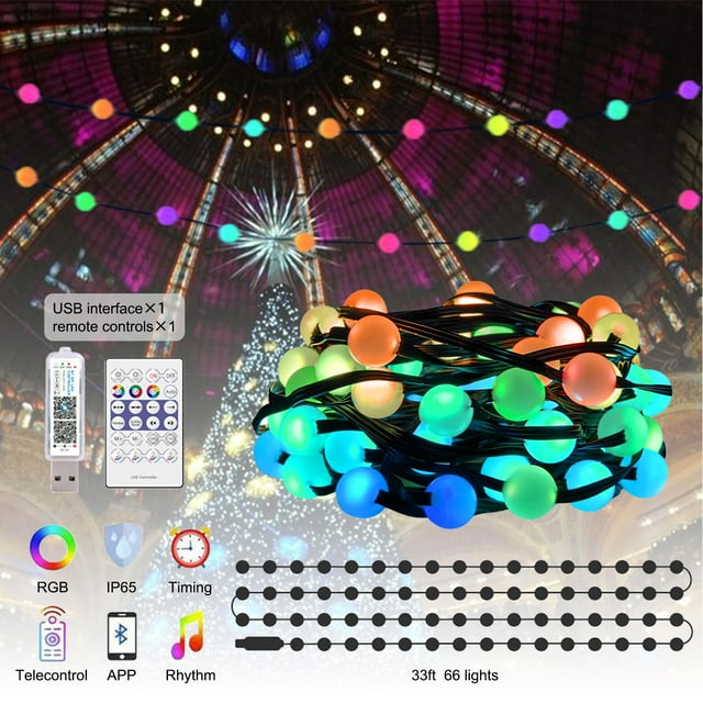 IMVE 33FT 66 LED RGB String Lights, USB Powered, App/Remote/Button ...