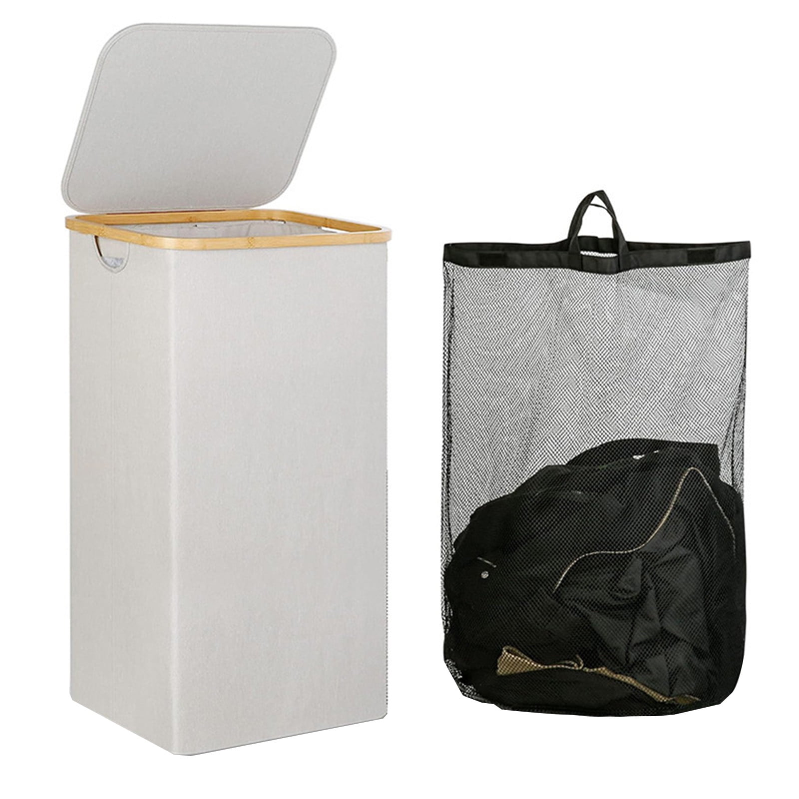 IMossad Nordic Style Bamboo Laundry Basket with Wooden Handle and Lid ...