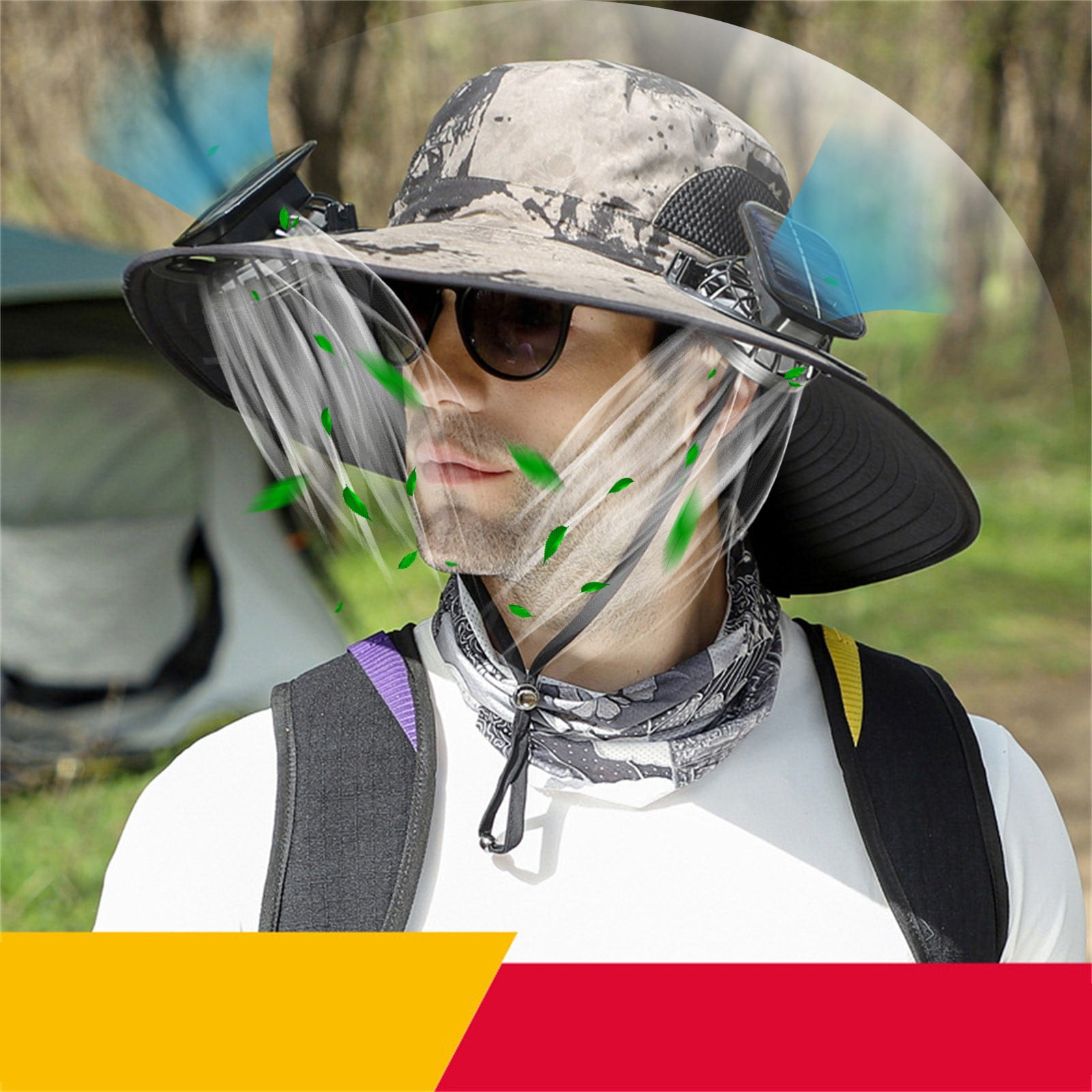 IMossad Solar Powered Fan Hat for Men - 3 Speed Adjustable, Wide Brim ...